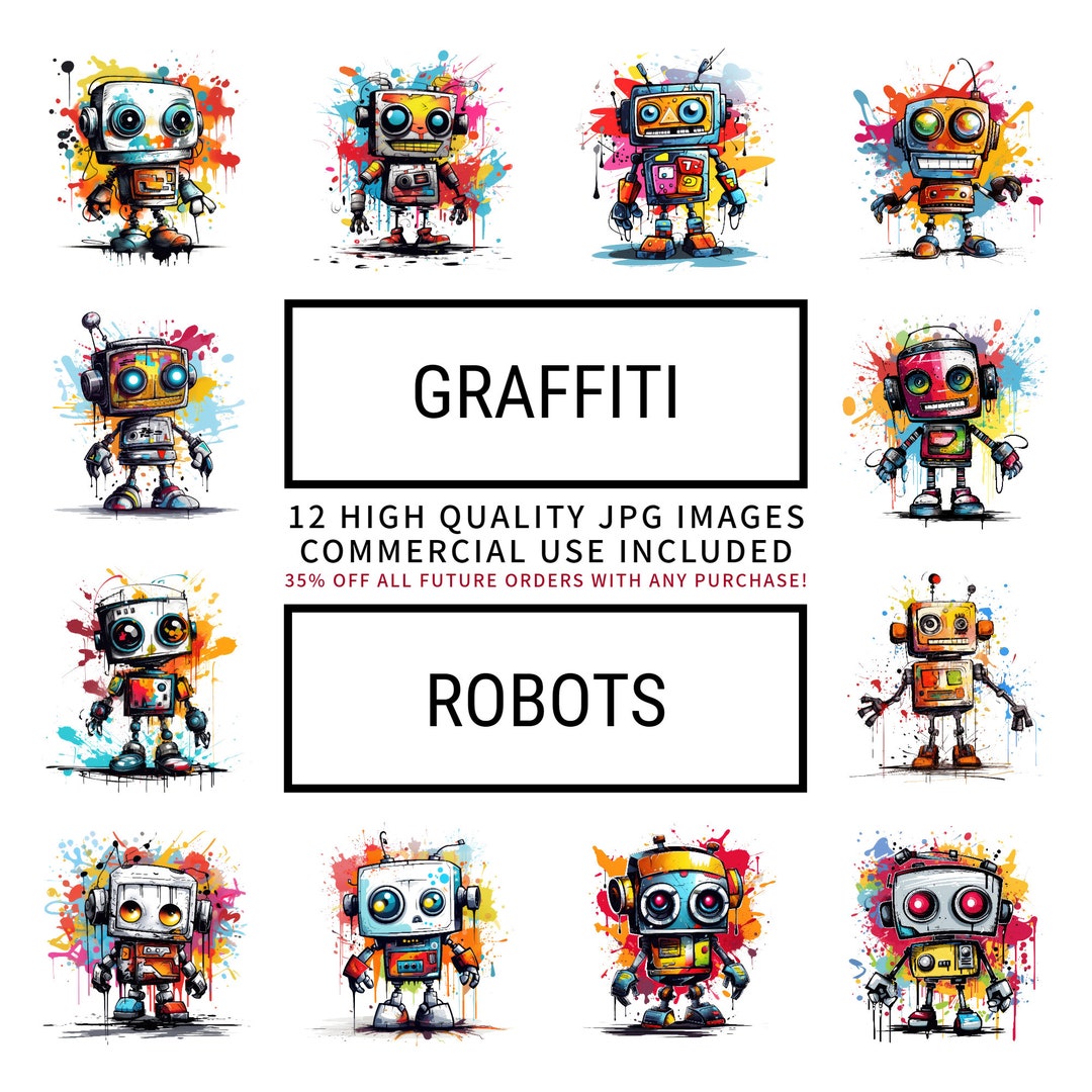 Graffiti Robot Clipart 12 High Quality Jpgs, Scrapbooks, Digital Craft ...