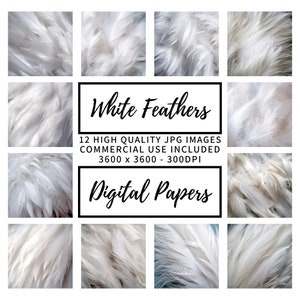 White Feathers 12 X 12 Digital Paper Pack, Scrapbook Papers, Junk ...