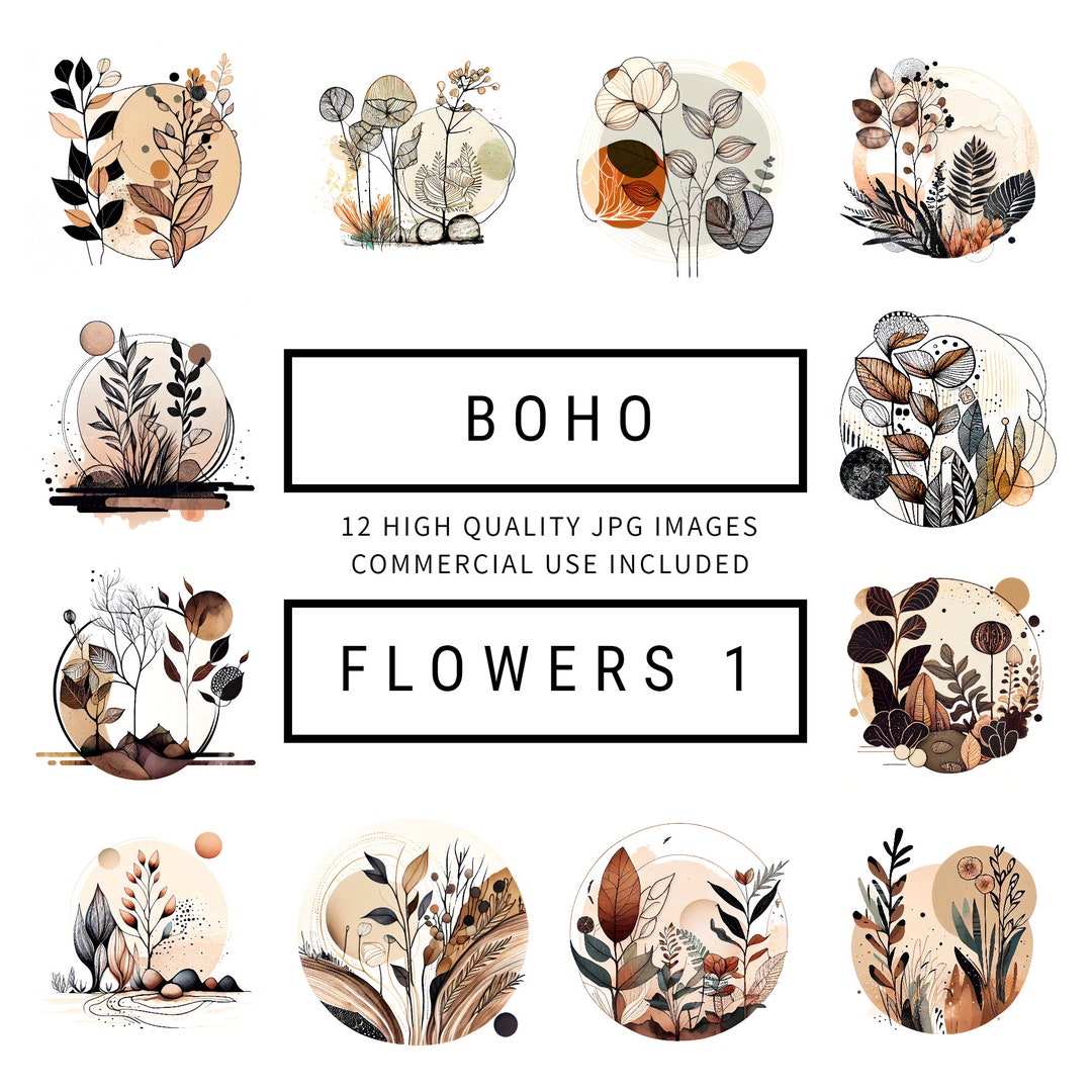 Boho Flowers Clipart 12 High Quality Jpgs Digital Planner, Junk ...