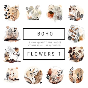 Boho Flowers Clipart 12 High Quality Jpgs Digital Planner, Junk ...
