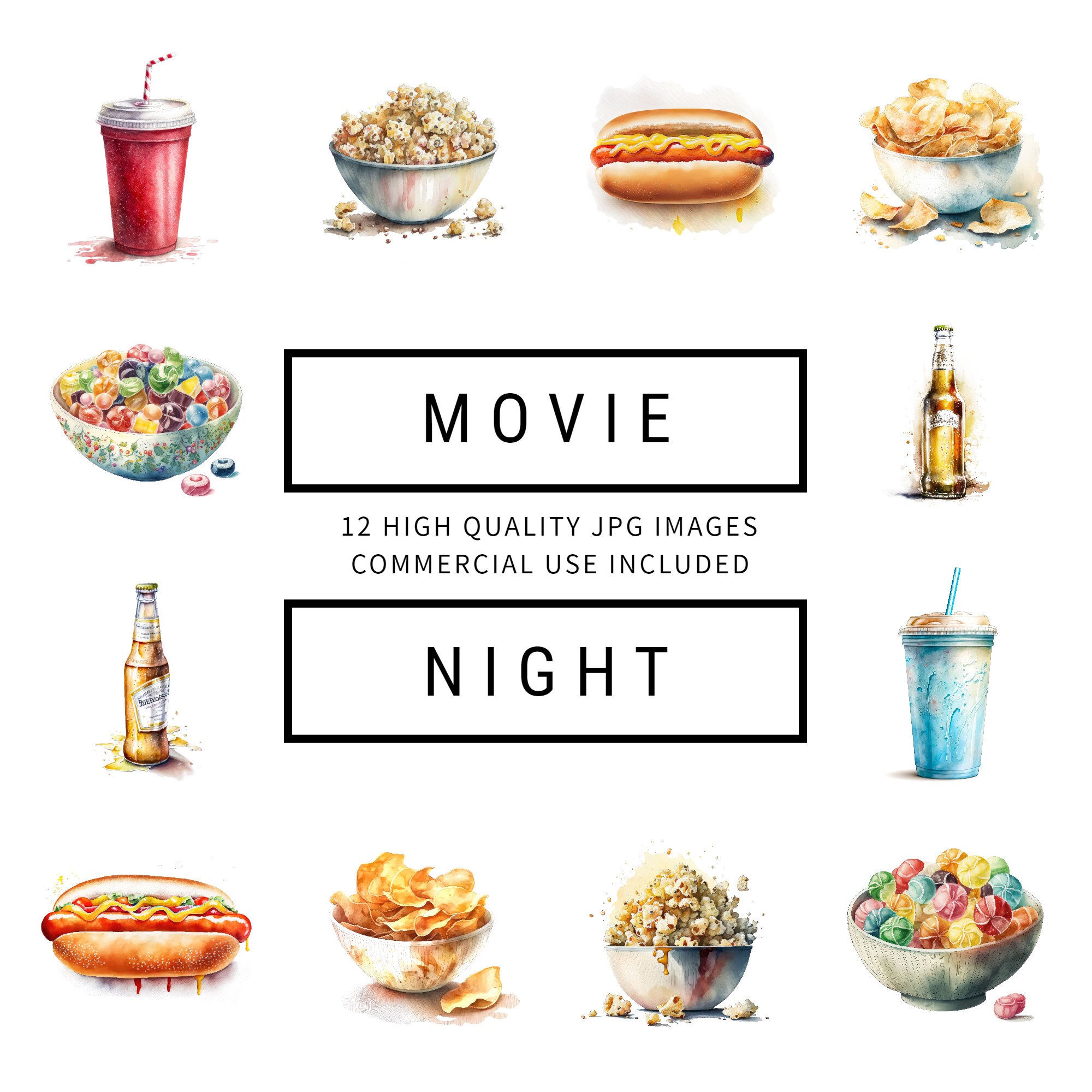 Movie Night Clipart 12 High Quality Jpgs Digital Planner - Etsy