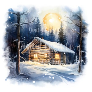 Snowy Log Cabins Clipart Set 1 12 High Quality Jpgs, Digital Planner ...
