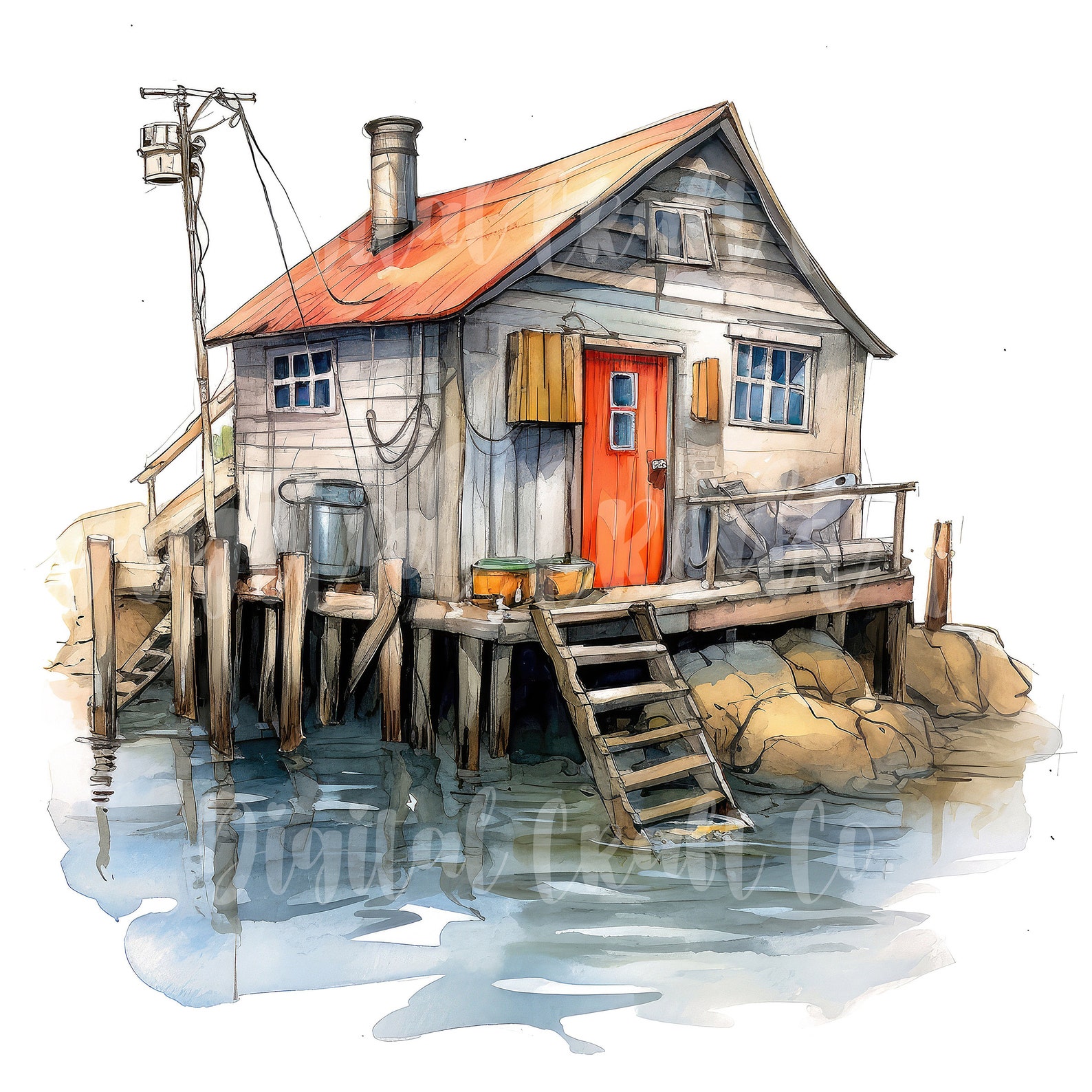 Fisherman's Shacks Clipart 12 High Quality Jpgs, Digital Planners, Junk ...