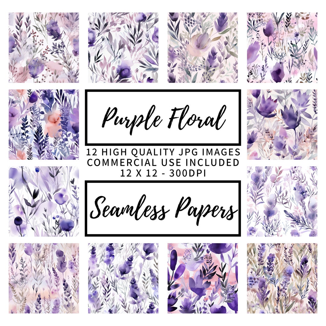 Purple Floral 12 X 12 Digital Paper Pack Scrapbook Paper - Etsy