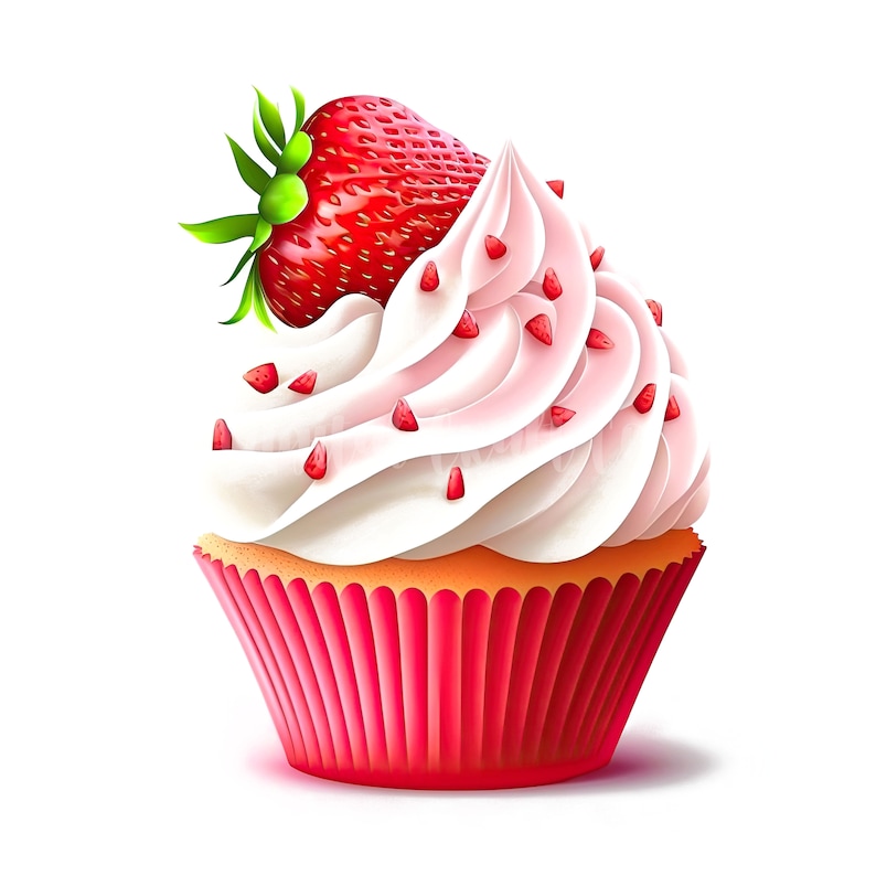 Strawberry Cupcake Clipart 10 High Quality Jpgs Digital - Etsy