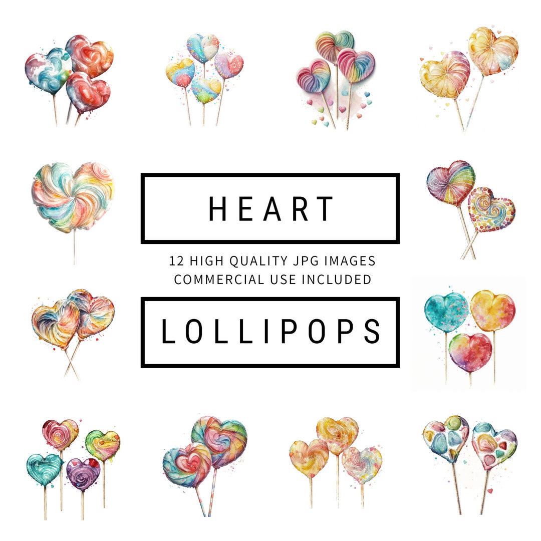 Heart Lollipop Clipart 12 High Quality Jpgs Digital Planner, Junk ...