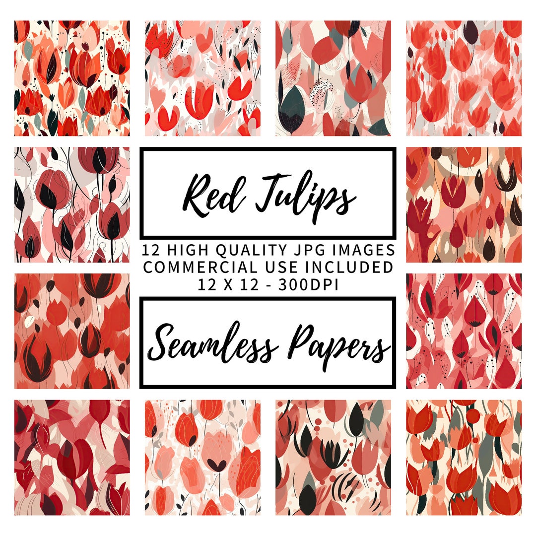 Red Tulip Seamless 12 X 12 Digital Paper Pack, Scrapbook Papers ...