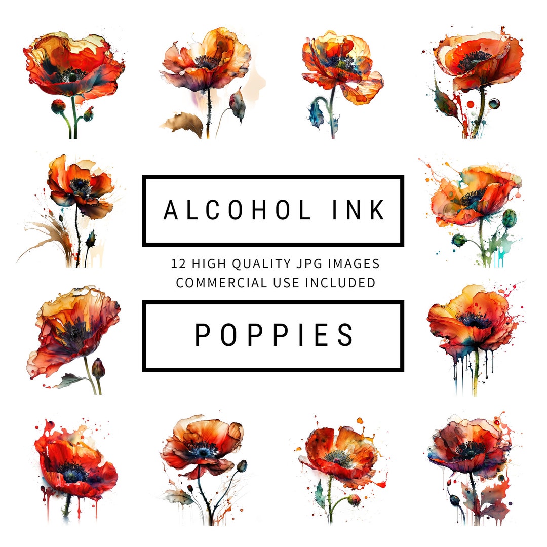 Alcohol Ink Poppy Clipart 12 High Quality Jpgs Commercial License, Junk ...
