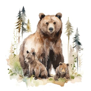 Brown Bear and Cubs Clipart 12 High Quality Jpgs Digital Planners, Junk ...