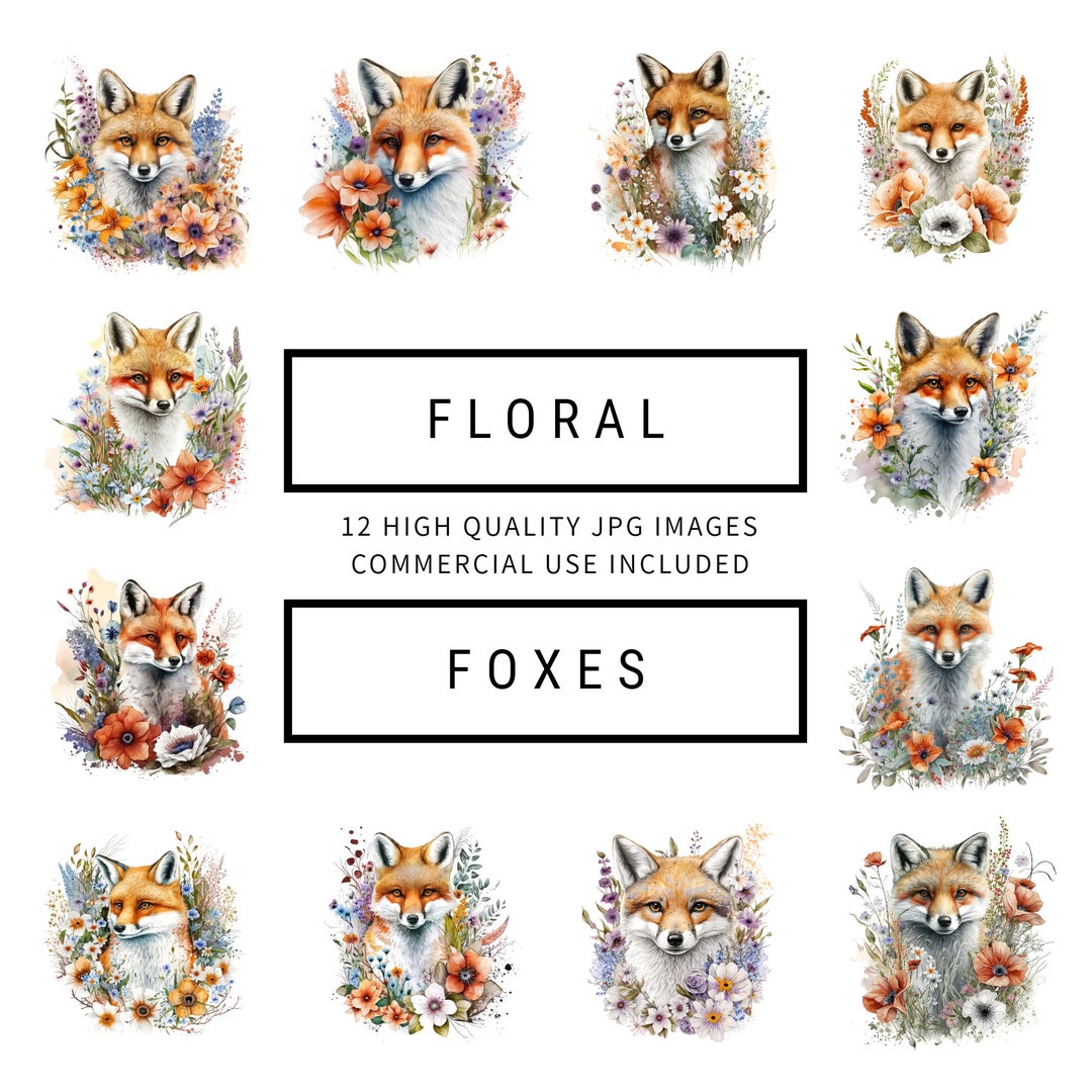 Floral Foxes Clipart 12 High Quality Jpgs Digital Planner, Journaling ...