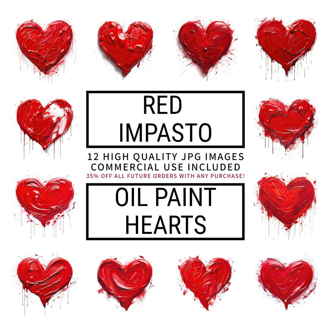 Red Oil Paint Heart Clipart 12 High Quality Jpgs Digital - Etsy