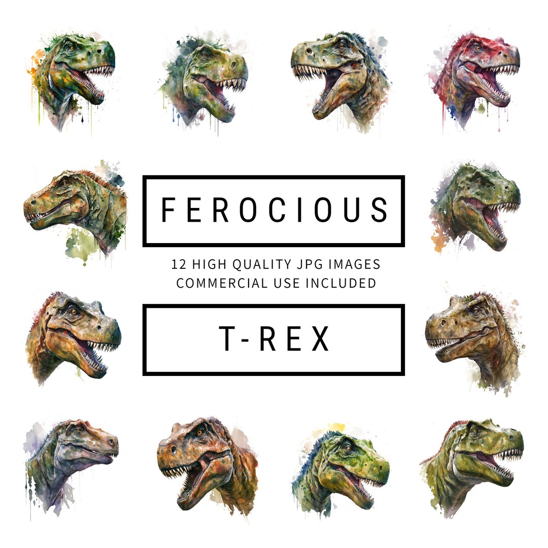 Ferocious T-rex Clipart 12 High Quality Jpgs Digital - Etsy