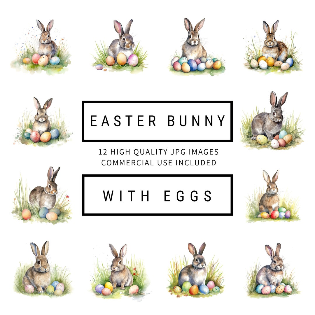 Easter Bunny & Eggs Clipart 12 High Quality Jpgs Digital Planner ...