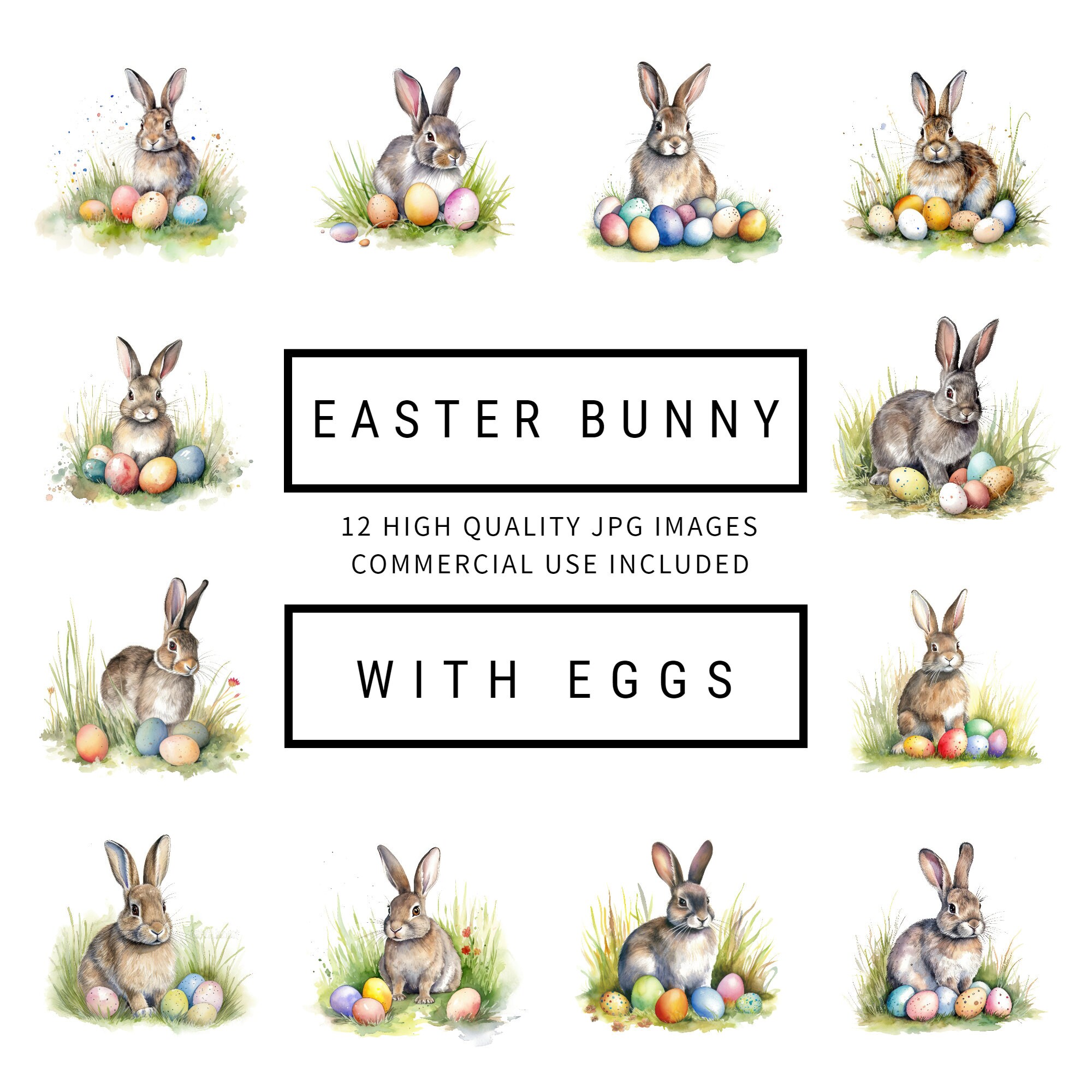 Easter Bunny & Eggs Clipart 12 High Quality Jpgs Digital - Etsy