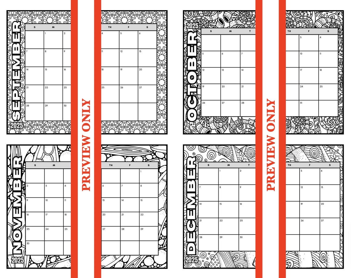 2025 Calendar- Abstract Design for Each Month to Color- 12 Months ...