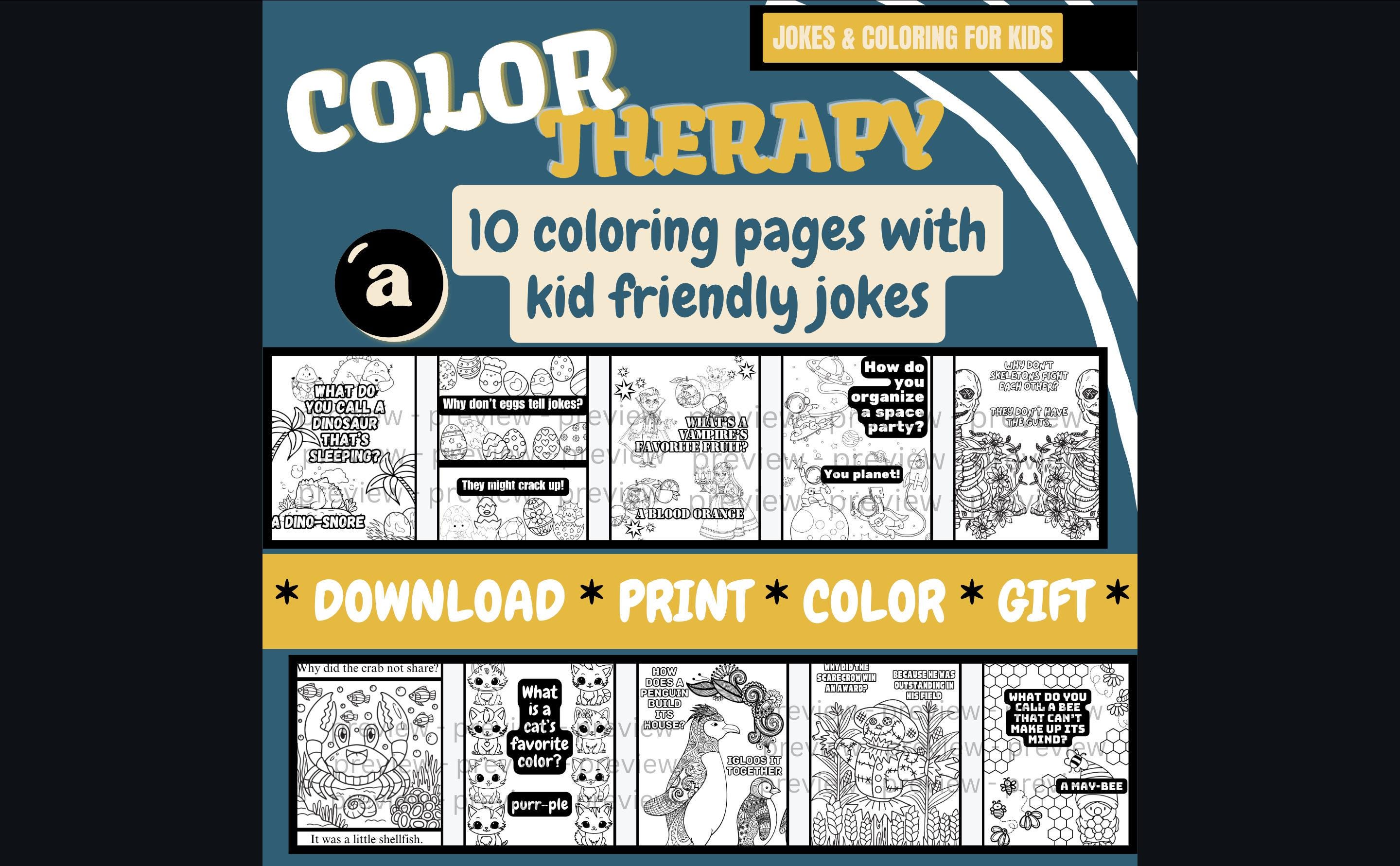 Download & Print 10 Coloring Pages- Kid Friendly JOKES to Color, Gift ...