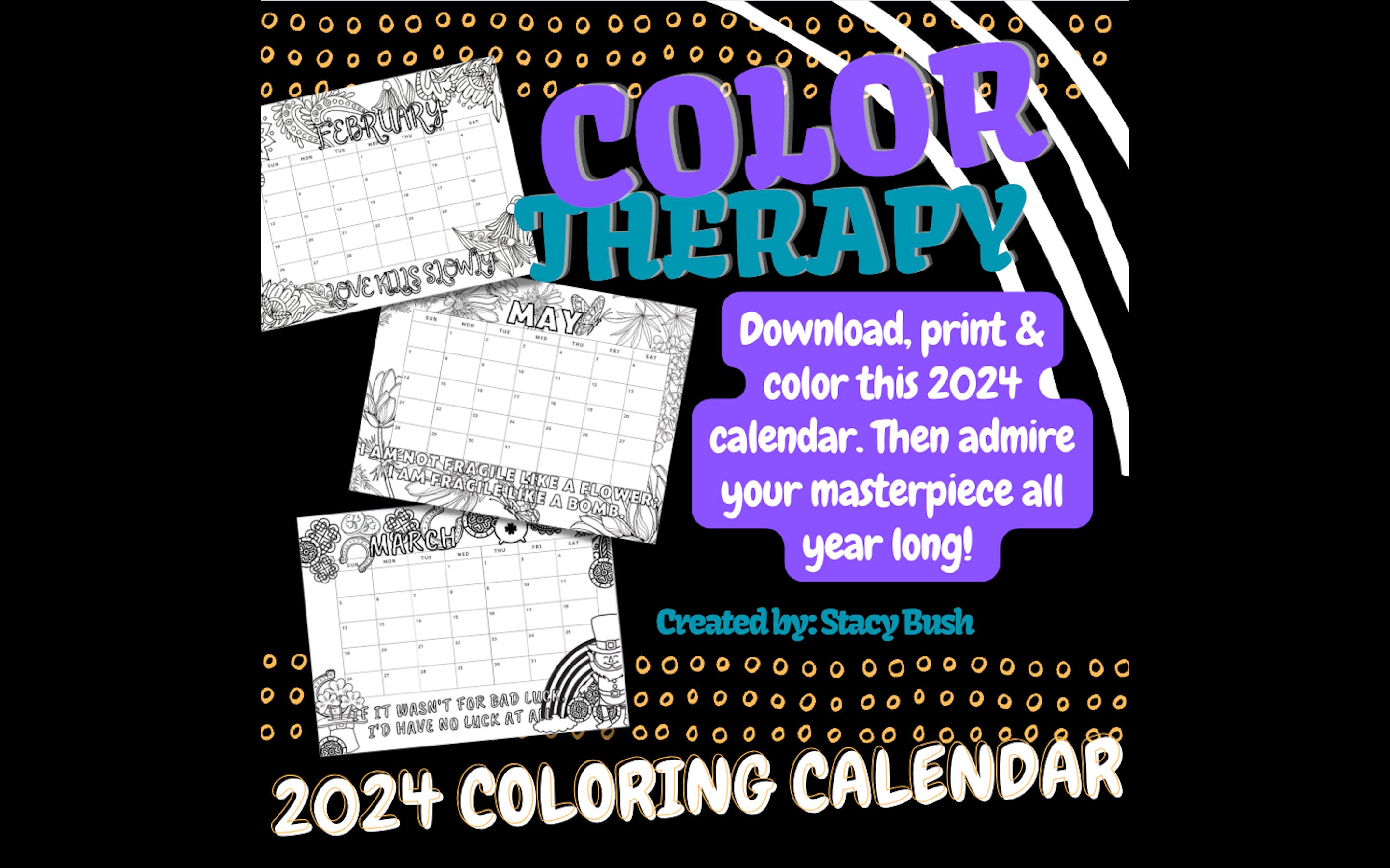 2024 Coloring Calendar, Color Therapy, Adult Coloring, Sarcastic ...