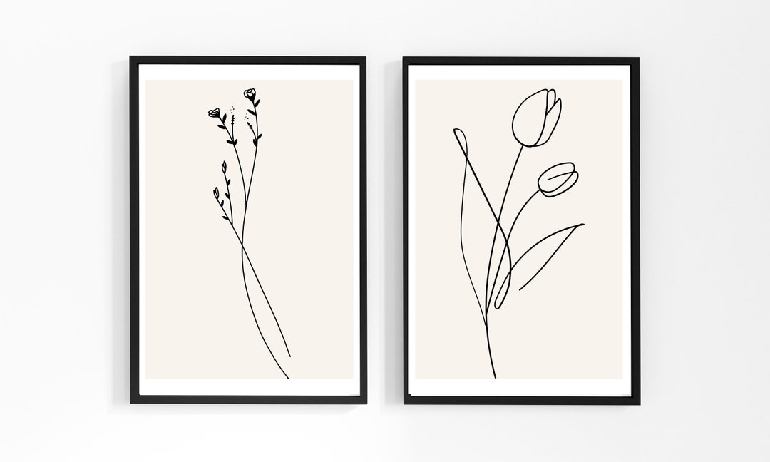 Line Abstract Flowers Simple Paintings Set of 3 Art Prints - Etsy