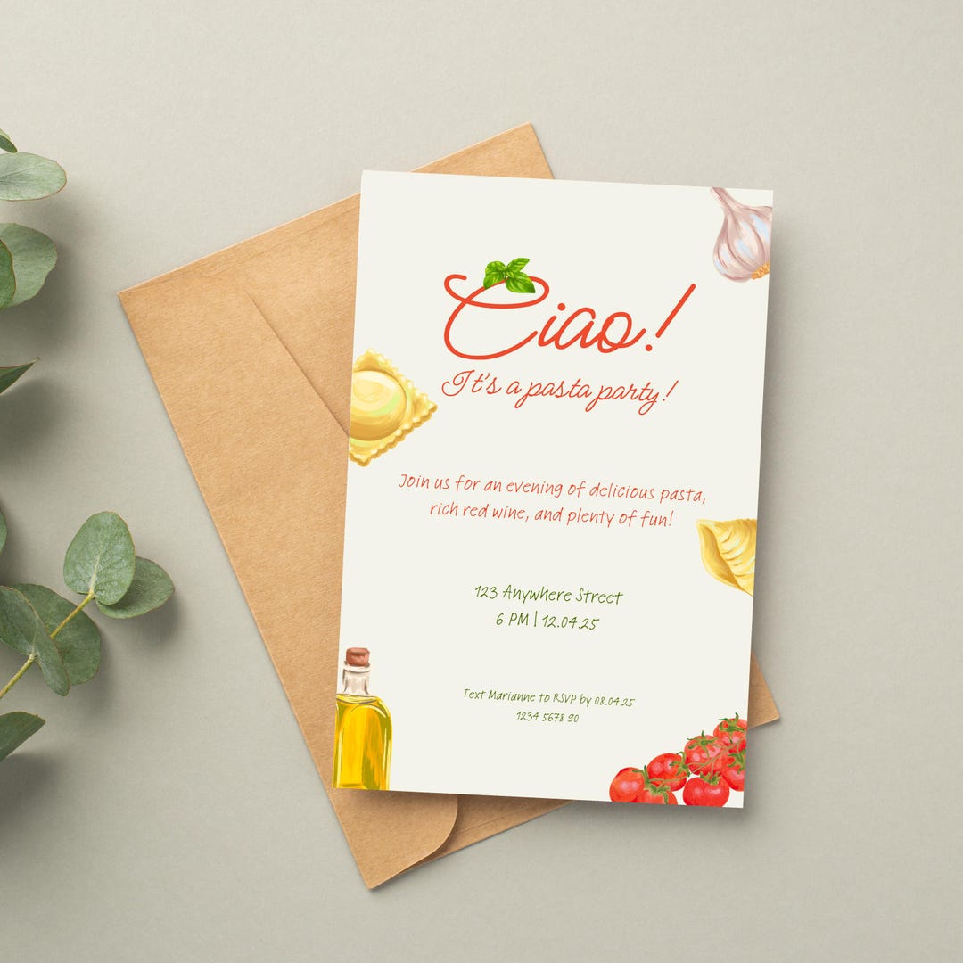 Customizable Pasta Party Invitation Italian Dinner Party Invite ...