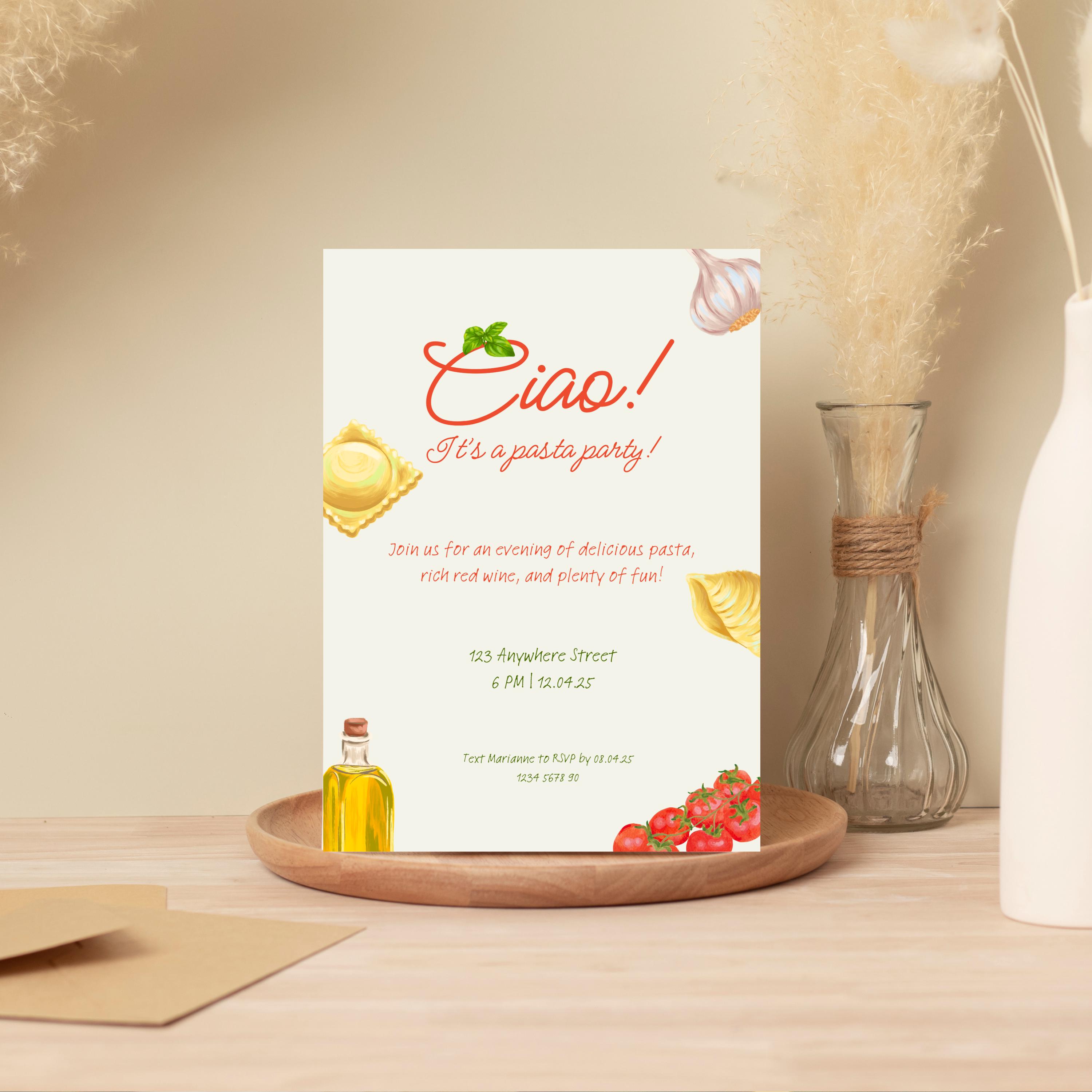 Customizable Pasta Party Invitation Italian Dinner Party Invite ...