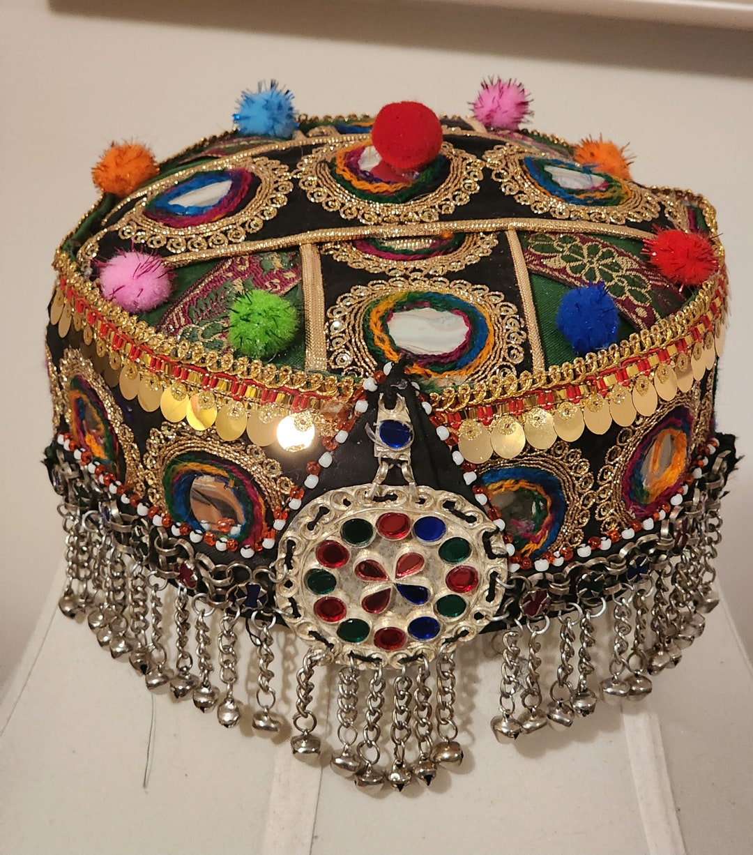 Traditional Embroided Afghan/turkmen Cap With Afghan Jhoomer Headpiece ...