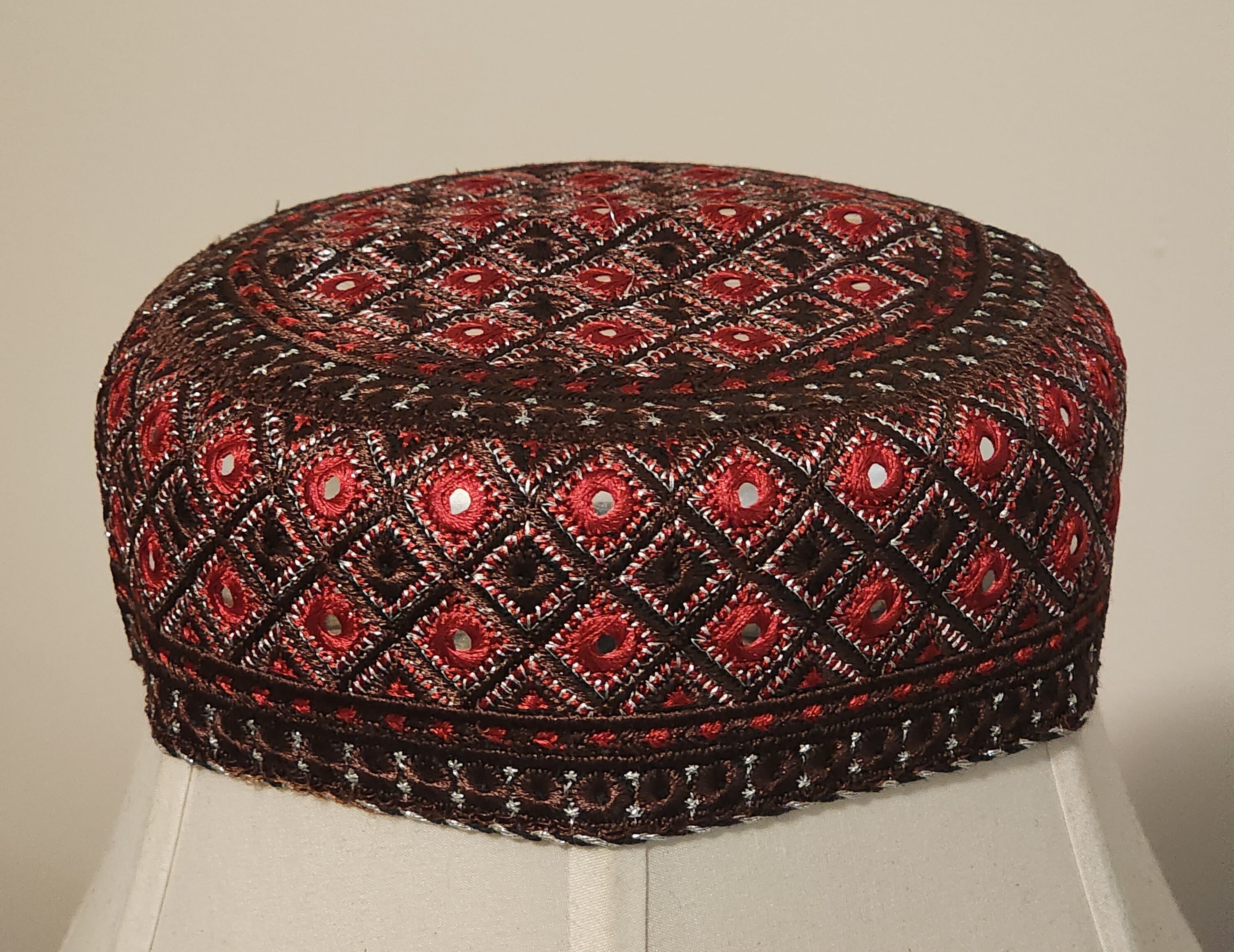 Traditional Embroided Glass Work Style Round Cap for Men. 22 & 22.5 ...