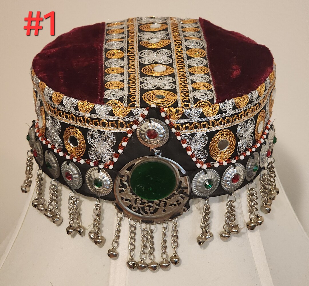 Traditional Silver & Golden Thread Embroided Cap With Afghan Headpiece ...