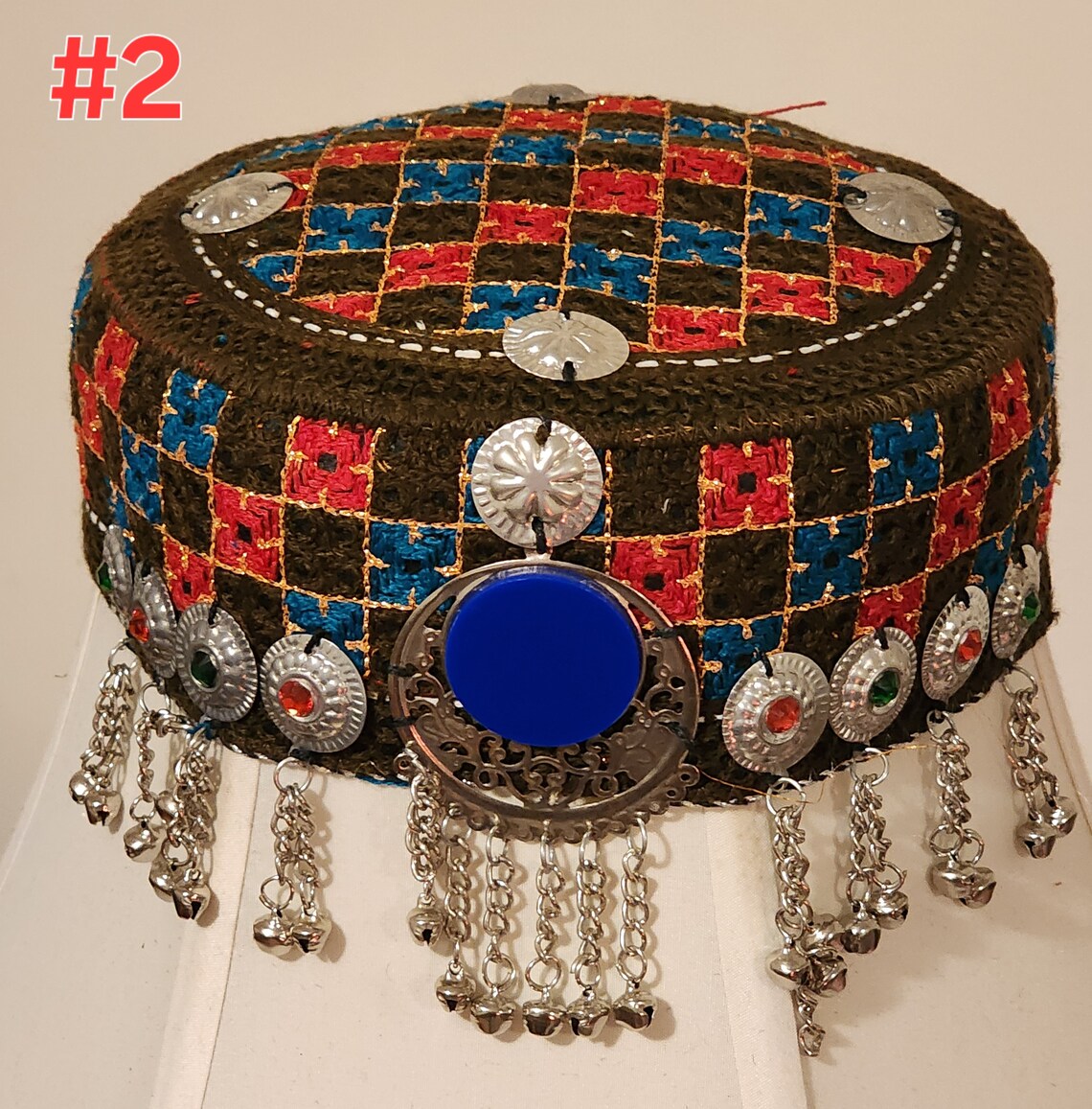 Traditional Embroided Cap With Afghan Jhoomer Headpiece Jewelry for ...