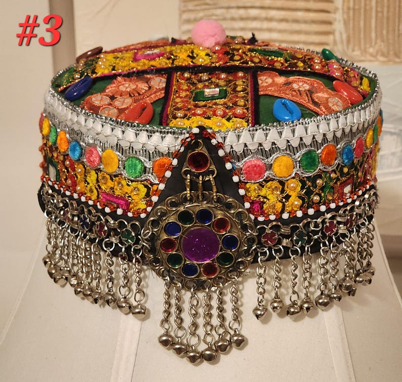 Traditional Embroided Afghan/turkmen Cap With Afghan Jhoomer Headpiece ...