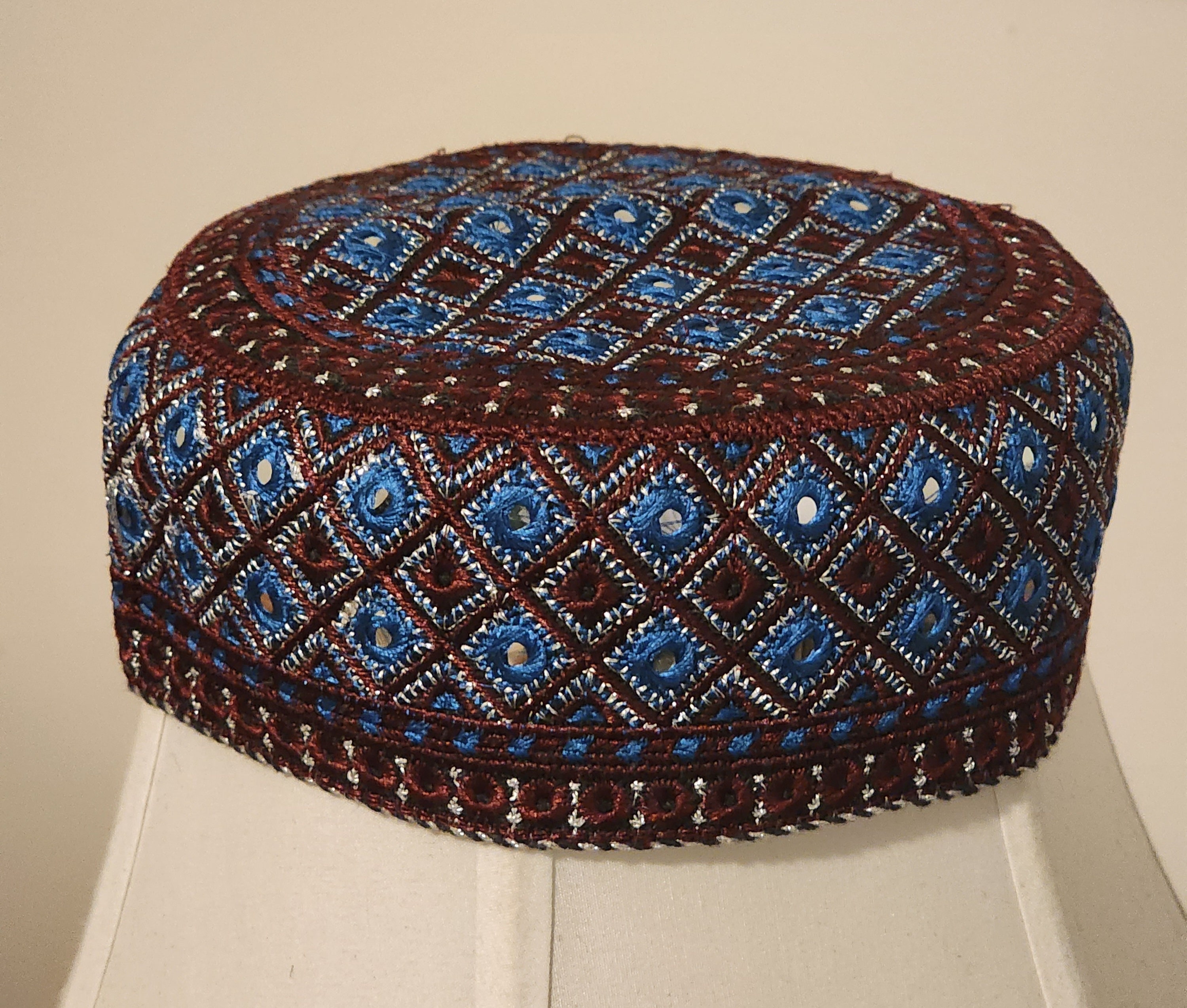 Traditional Embroided Glass Work Style Round Cap for Men. 22 & 22.5 ...