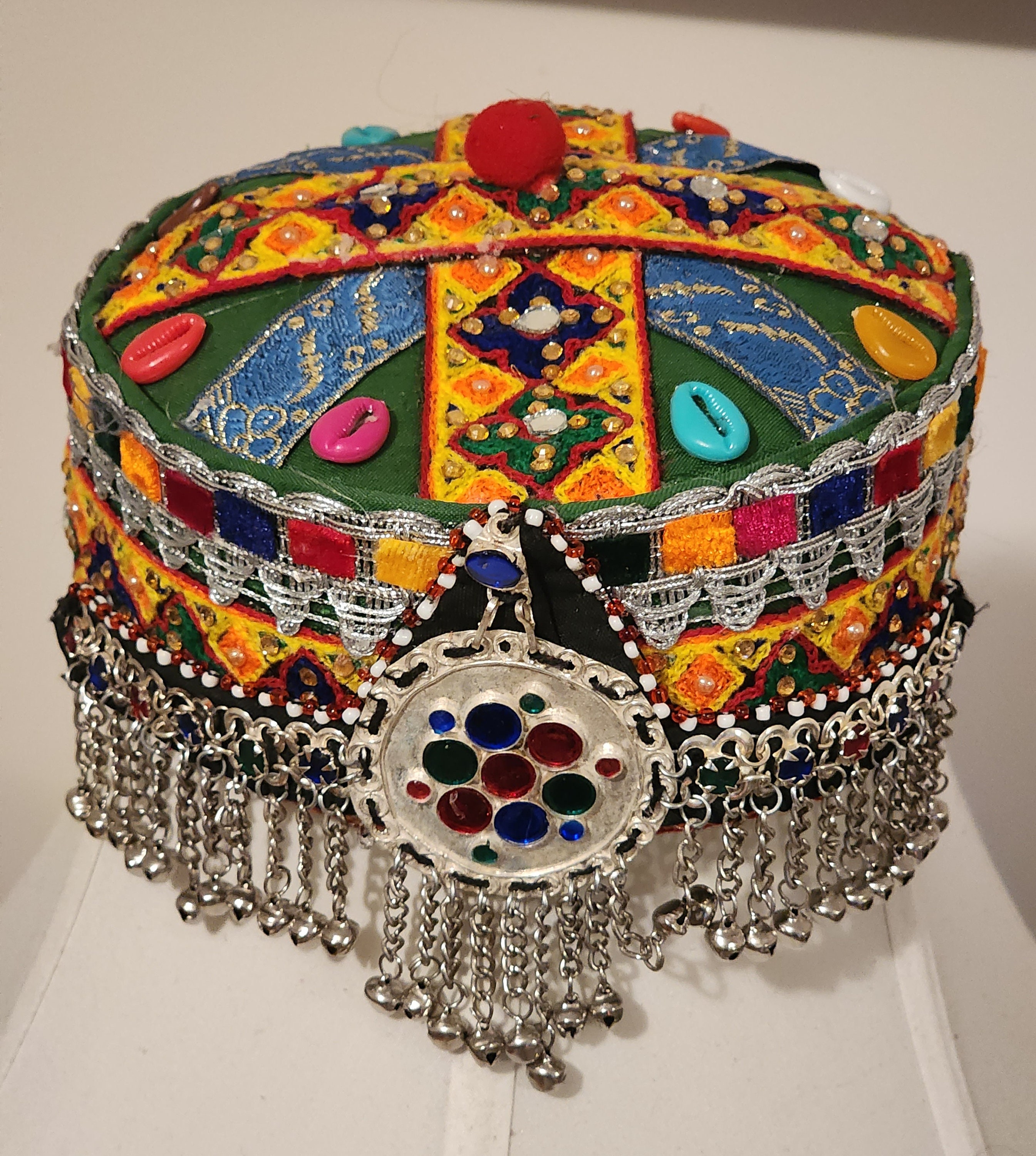 Traditional Embroided Afghan/turkmen Cap With Afghan Jhoomer Headpiece ...