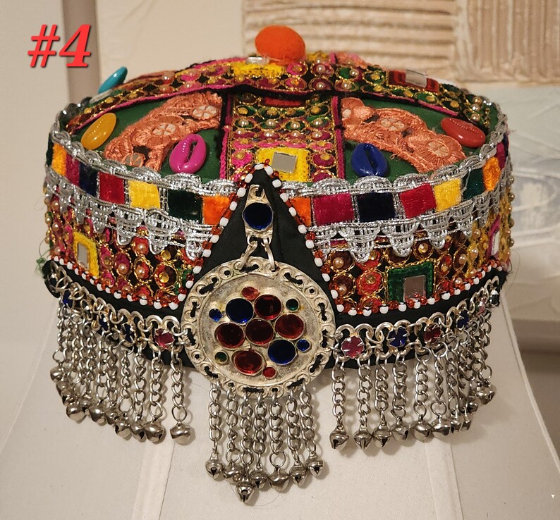 Traditional Embroided Afghan/turkmen Cap With Afghan Jhoomer Headpiece ...