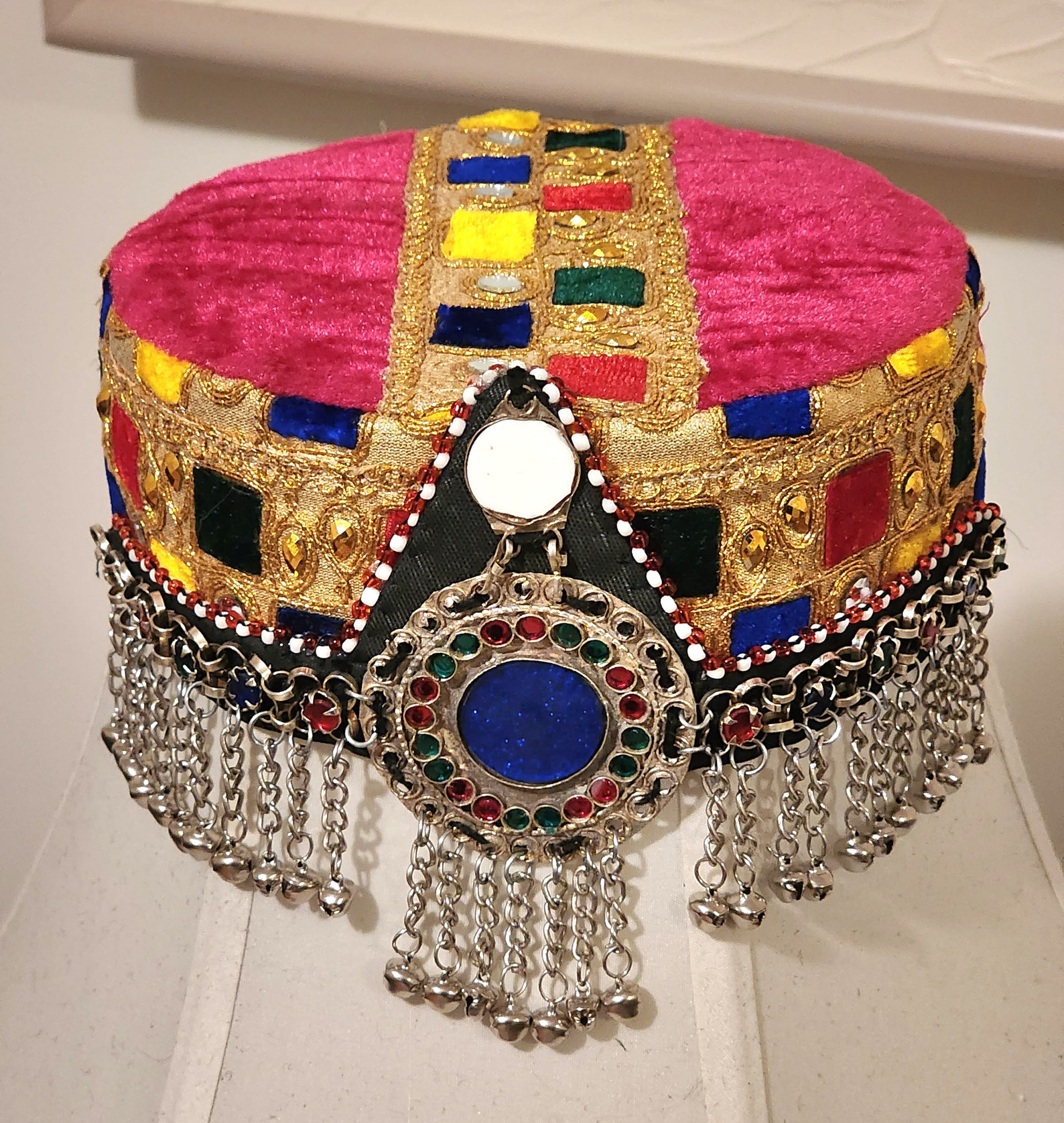 Traditional Embroided Cap With Afghan Jhoomer Headpiece Jewelry for ...