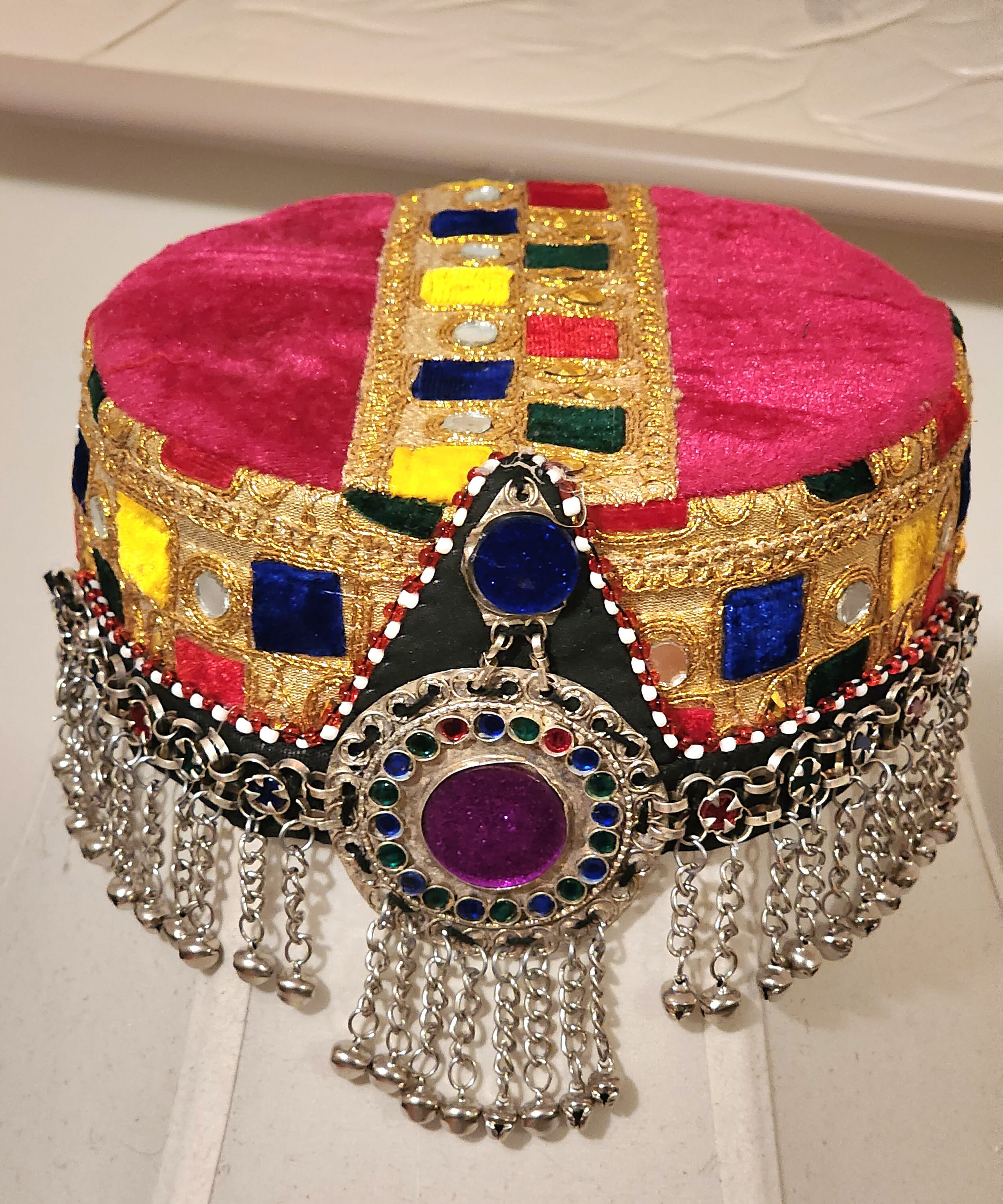 Traditional Embroided Cap With Afghan Jhoomer Headpiece Jewelry for ...