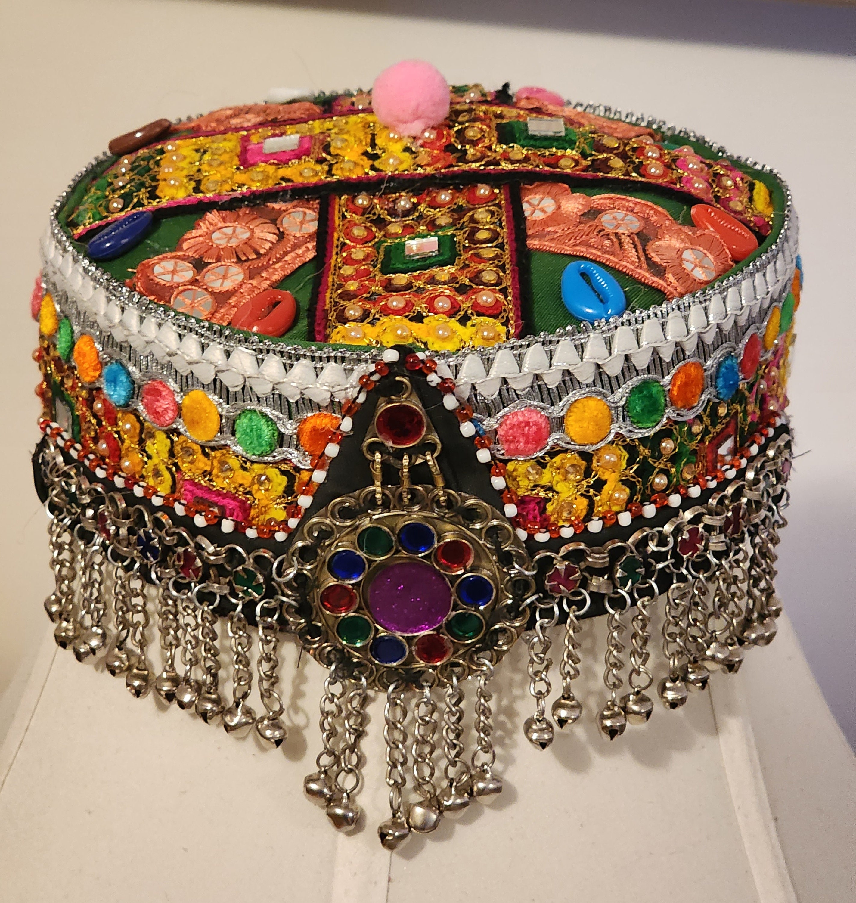 Traditional Embroided Afghan/turkmen Cap With Afghan Jhoomer Headpiece ...