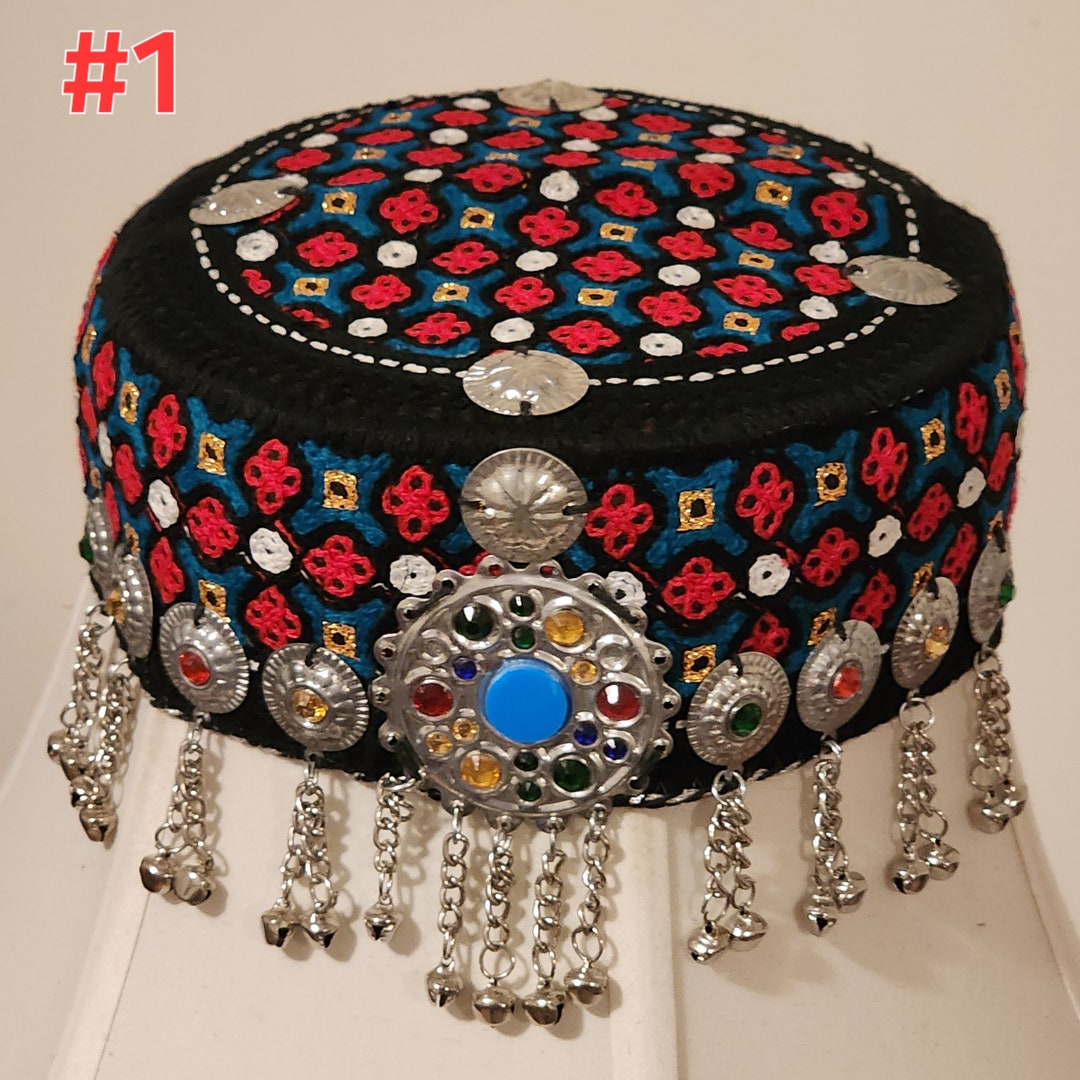 Traditional Embroided Cap With Afghan Jhoomer Headpiece Jewelry for ...