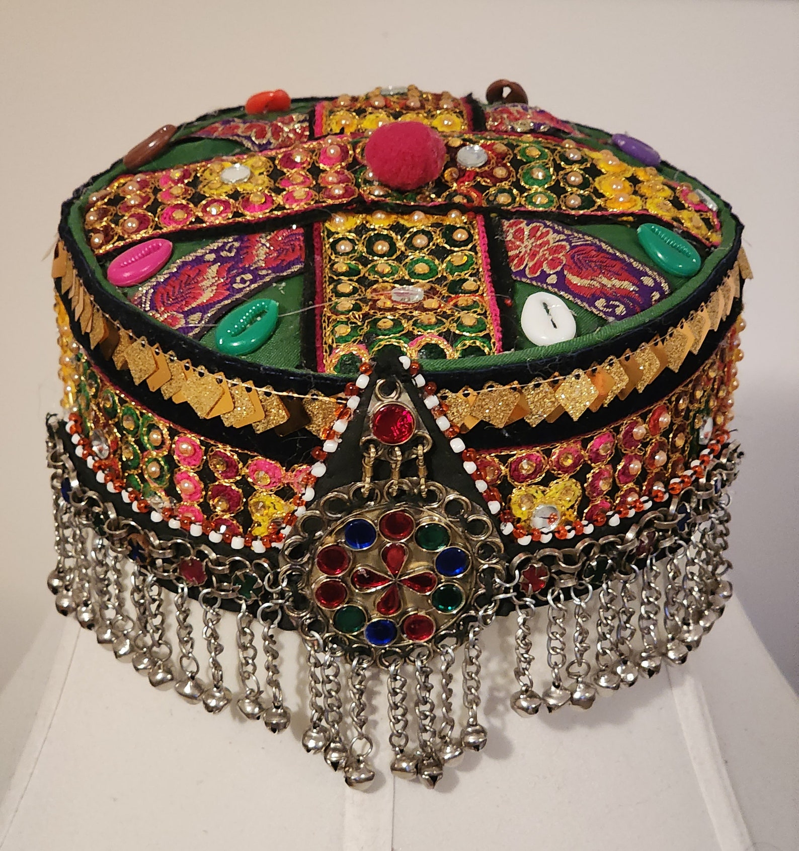 Traditional Embroided Afghan/turkmen Cap With Afghan Jhoomer Headpiece ...