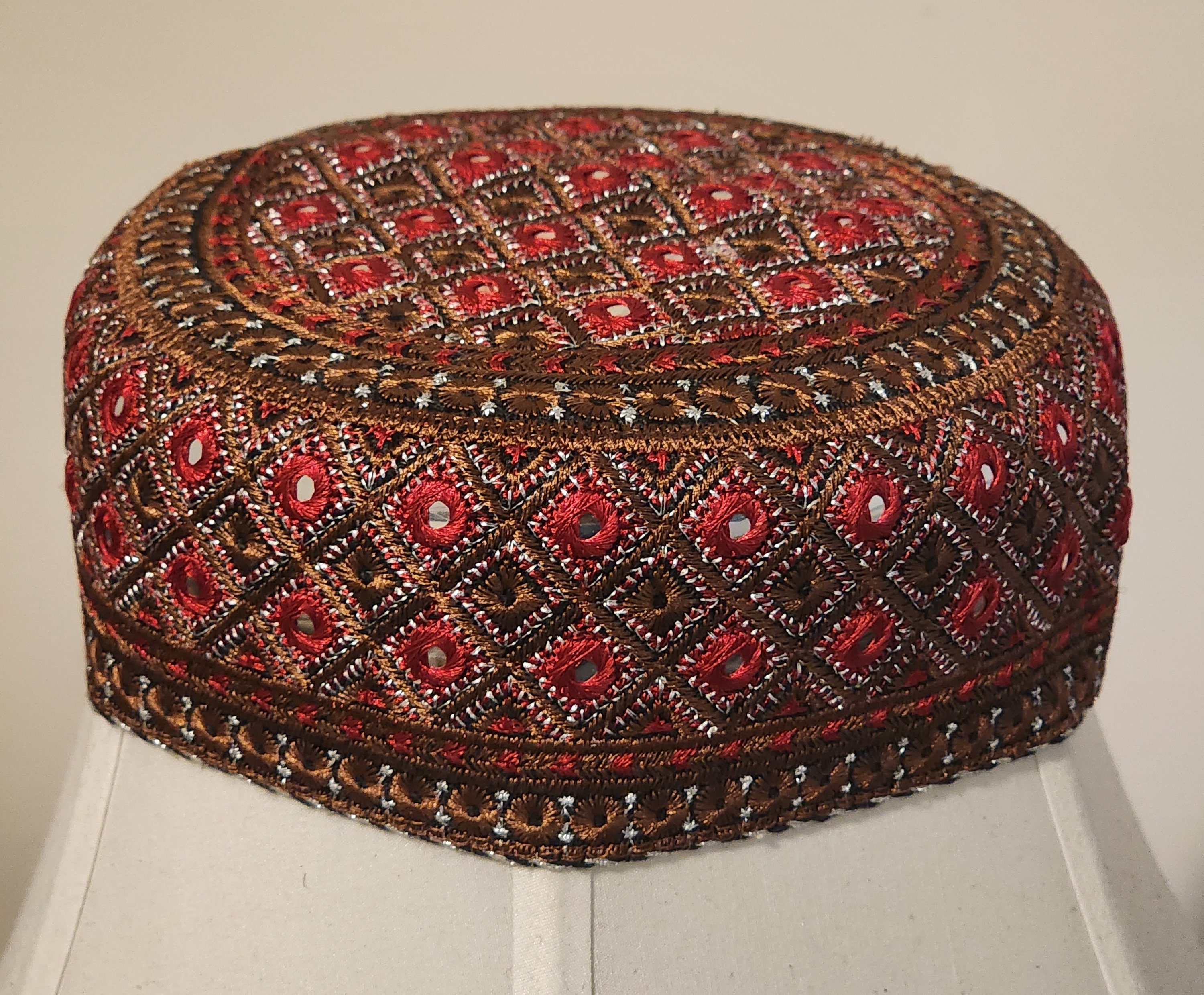 Traditional Embroided Glass Work Style Round Cap for Men. 22 & 22.5 ...