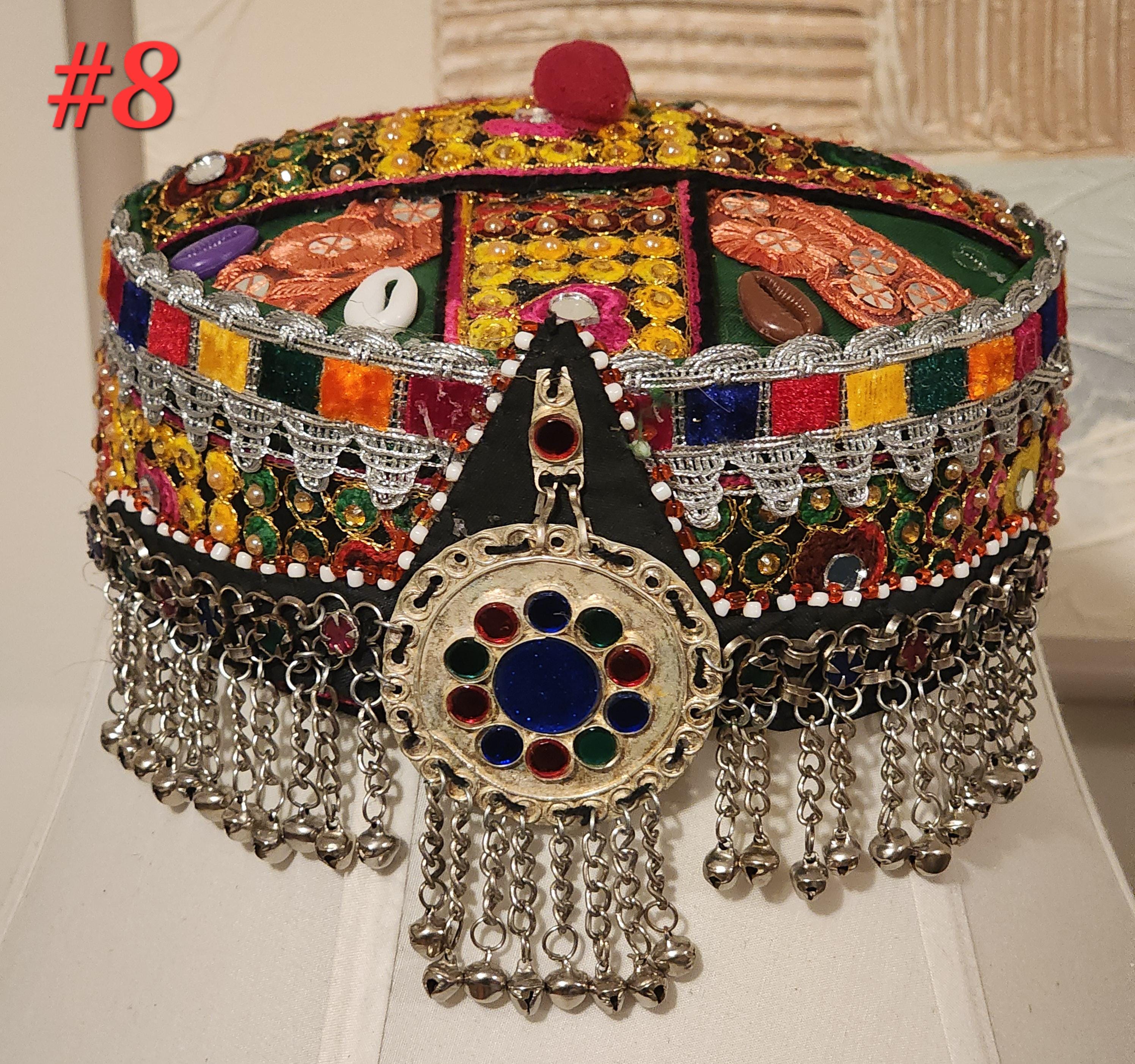 Traditional Embroided Afghan/turkmen Cap With Afghan Jhoomer Headpiece ...
