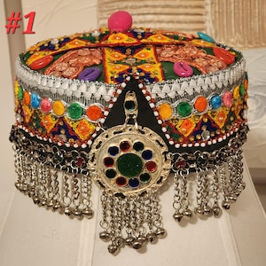 Traditional Embroided Afghan/turkmen Cap With Afghan Jhoomer Headpiece ...