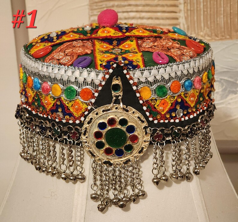 Traditional Embroided Afghan/turkmen Cap With Afghan Jhoomer Headpiece ...