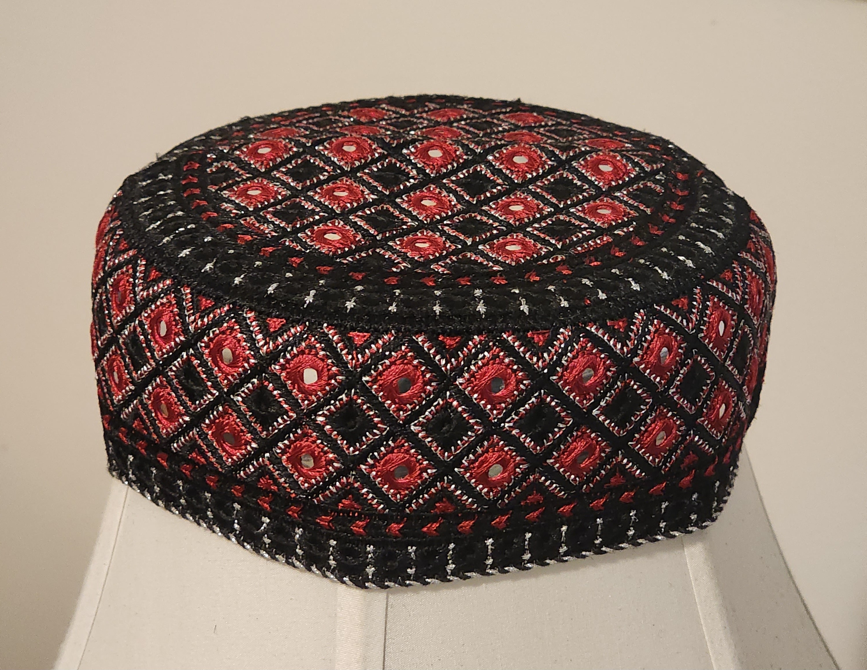 Traditional Embroided Glass Work Style Round Cap for Men. 22 & 22.5 ...