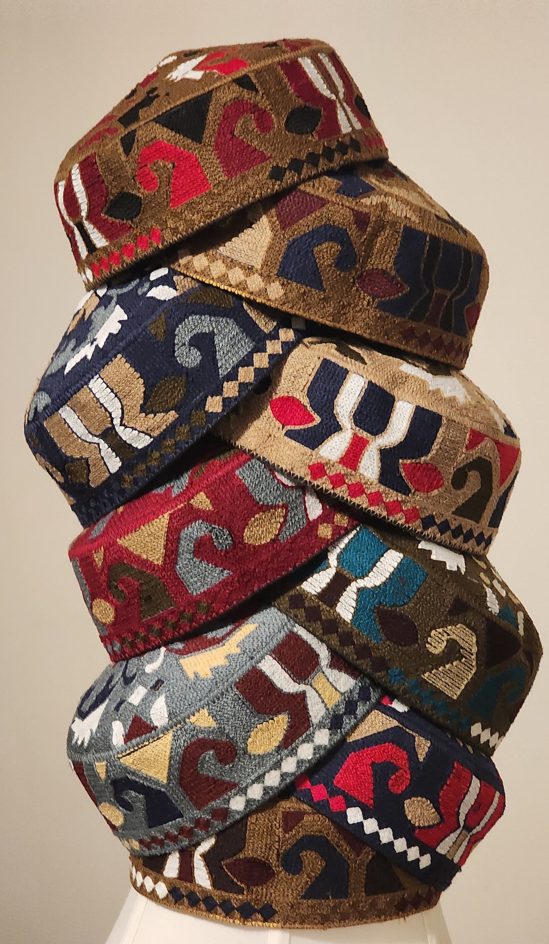 Traditional Embroided Round Cap for Men. Large Size 23 & 23.5 Inches ...