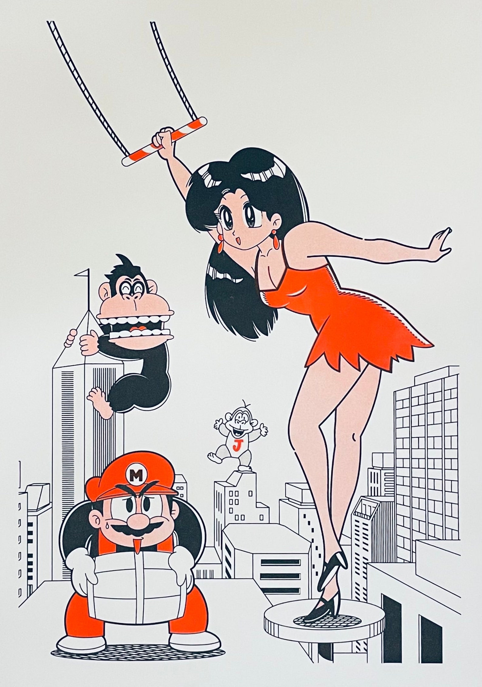 Mario, Pauline and Donkey Kong Riso Risograph 2 Colour Print Screen Nintendo Video Game Retro ...