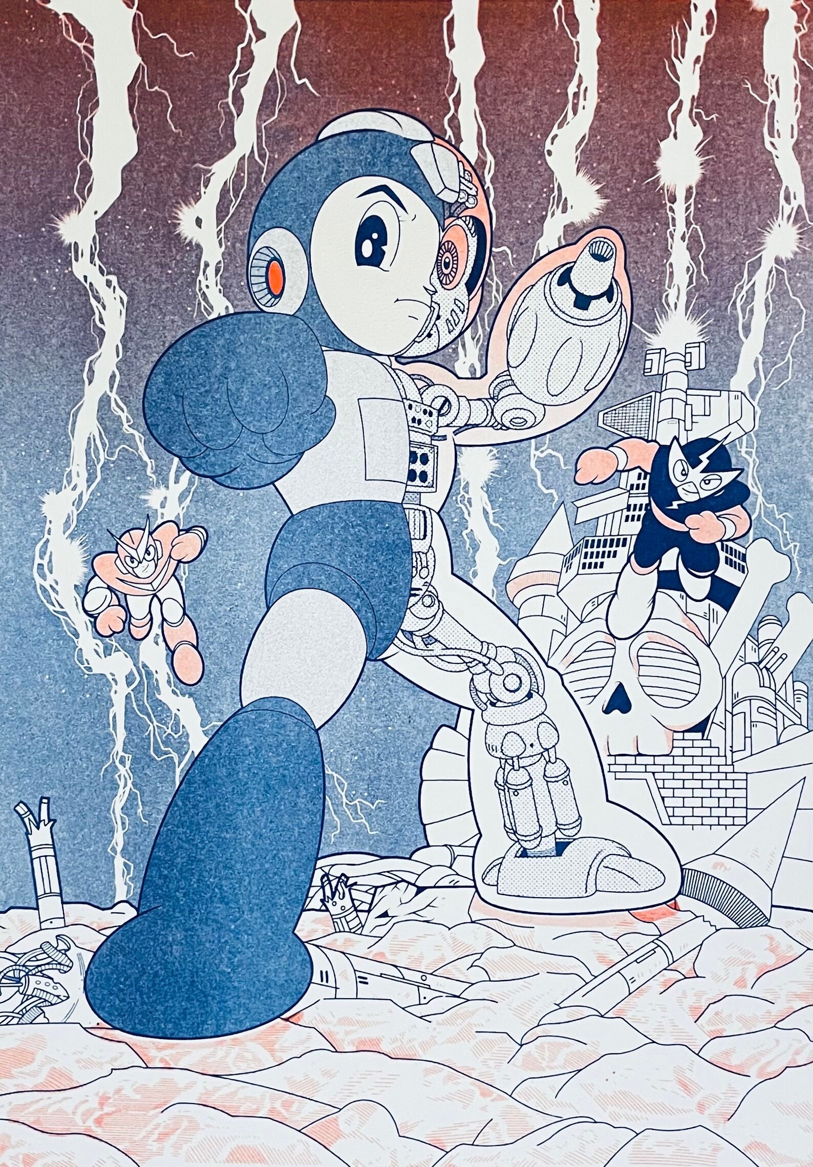 Mega Man 2 Riso Risograph 2 Colour Print Screen Nintendo Rockman Rock Man Video Game Retro NES ...