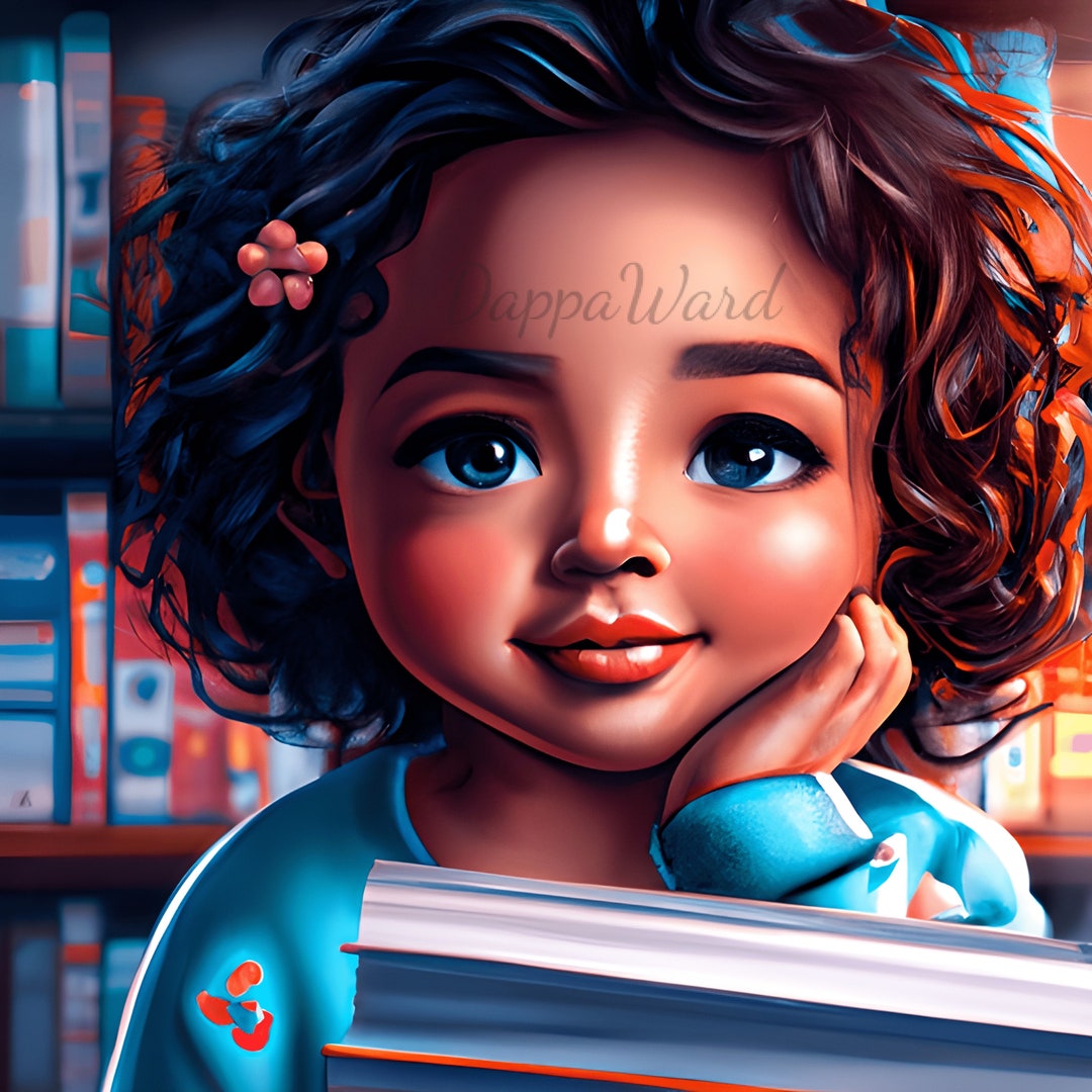 Wall Art: I Love to Learn, Cute Little Girl in the Library, Instant ...