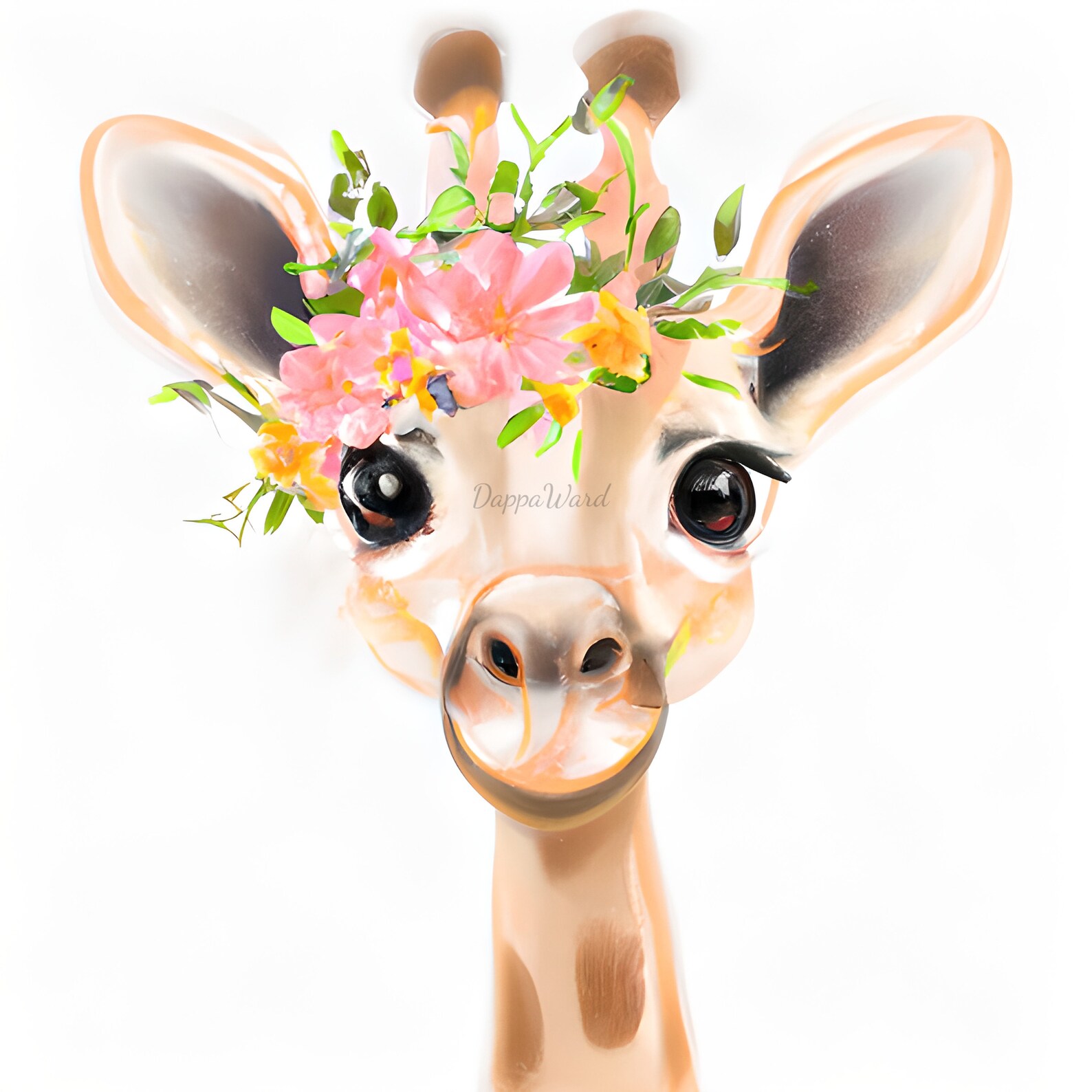Wall Art: Cute Giraffe With Flower Crown, PNG, Instant Download File ...
