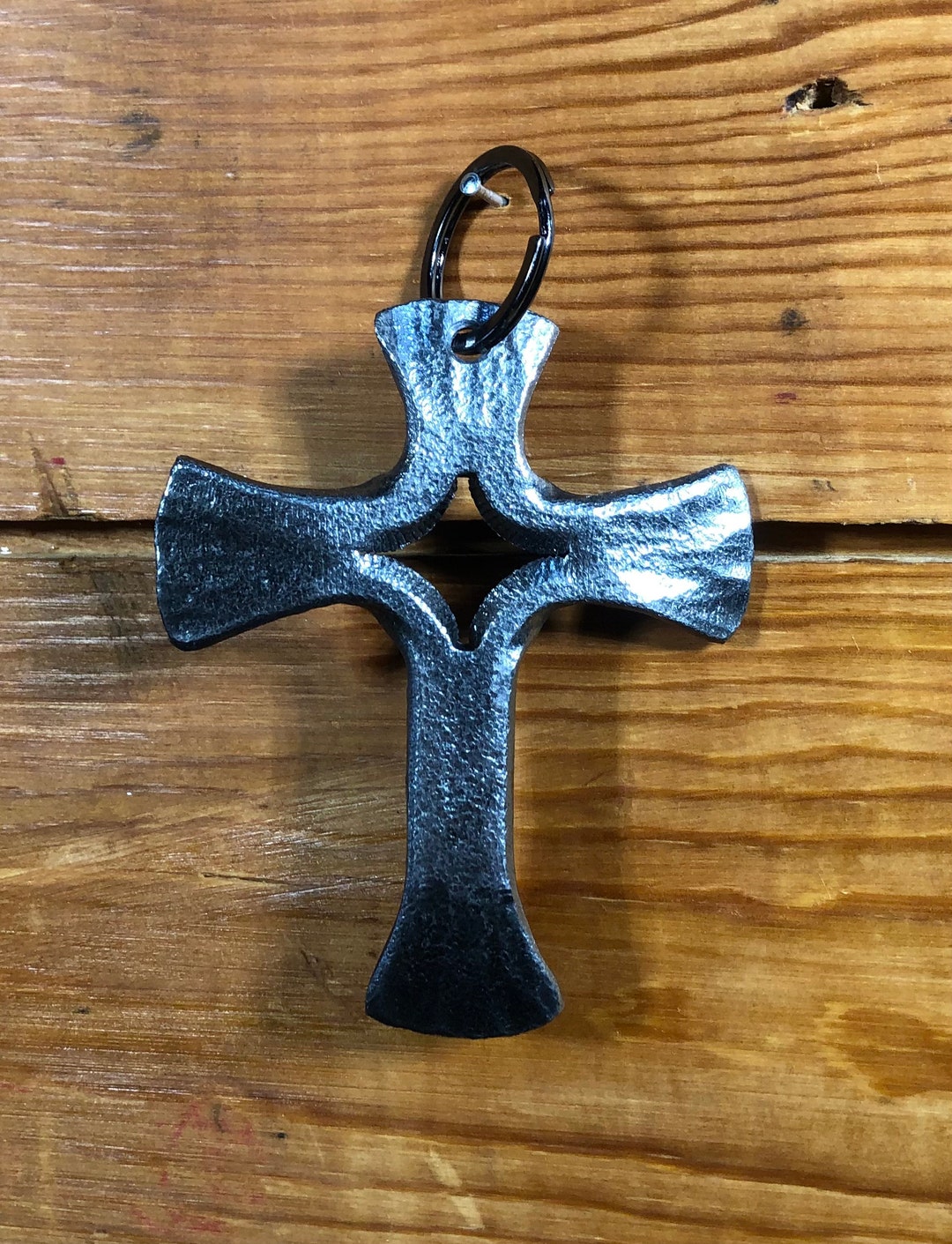Blacksmith Forged Steel Cross Keychain - Etsy