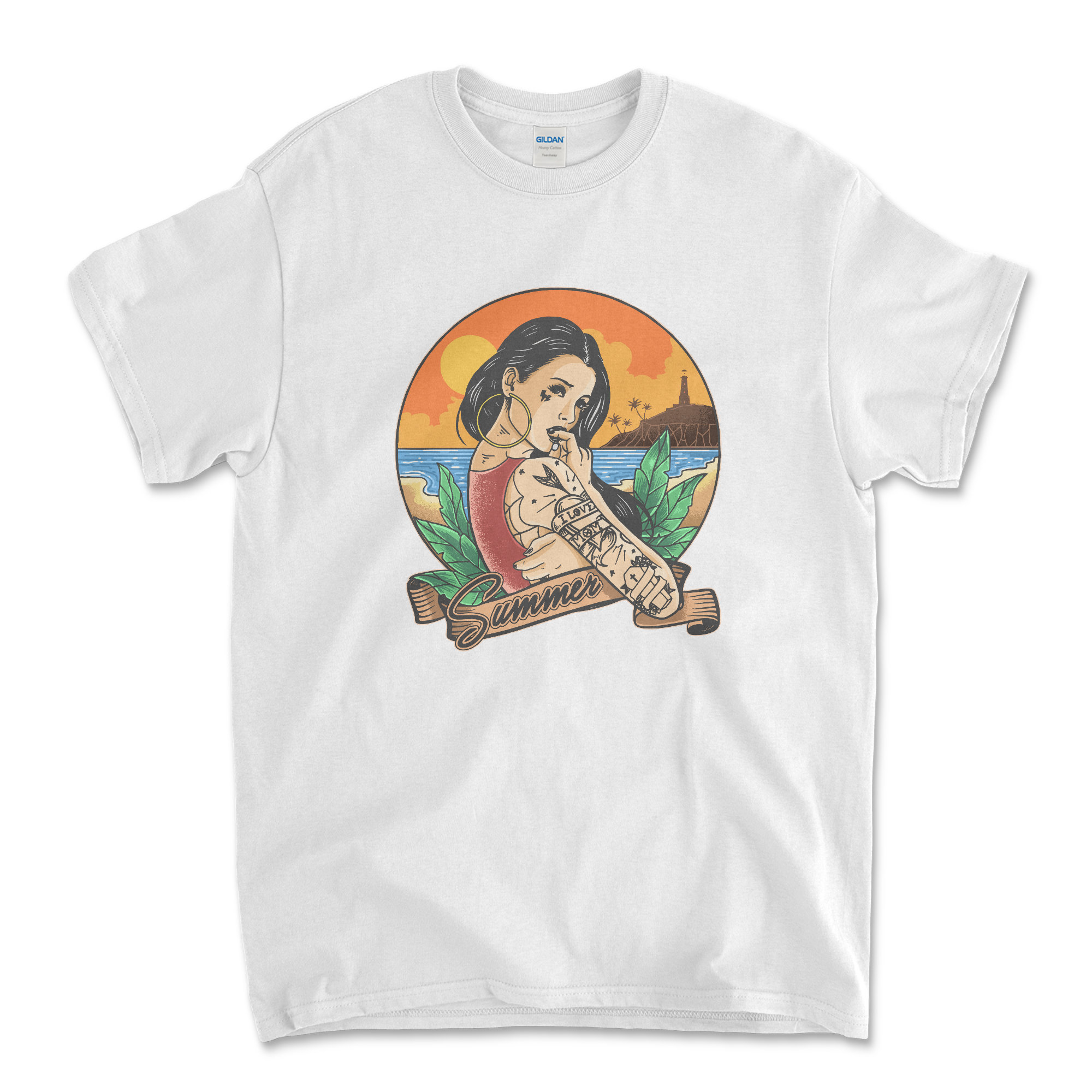 DTF Png Printed Shirt With Summer Tattoed Girl Gildan Heavy Cotton - Etsy