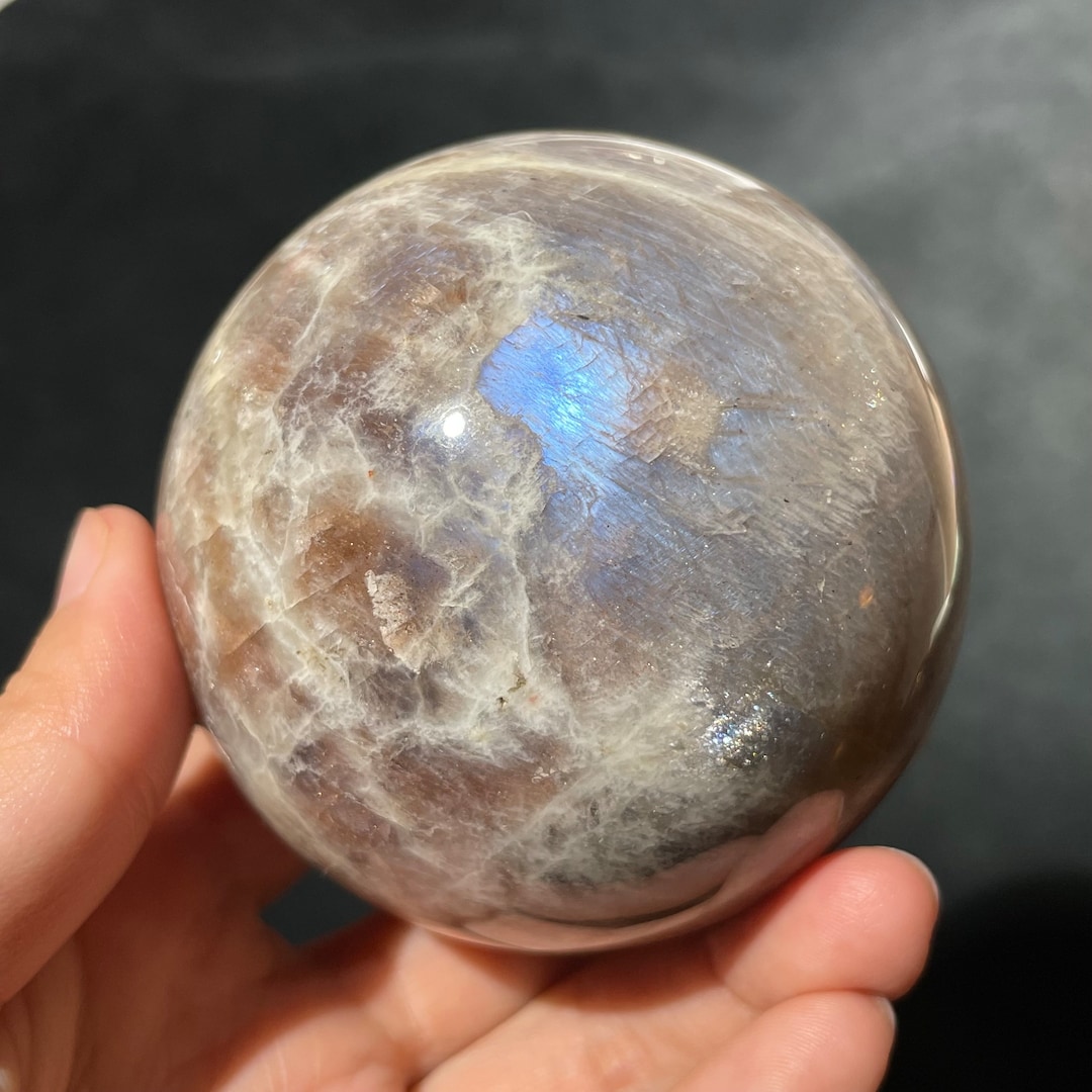 72.9mm 528g High Quality Polished Blue Flash Sunstone Moonstone Sphere ...
